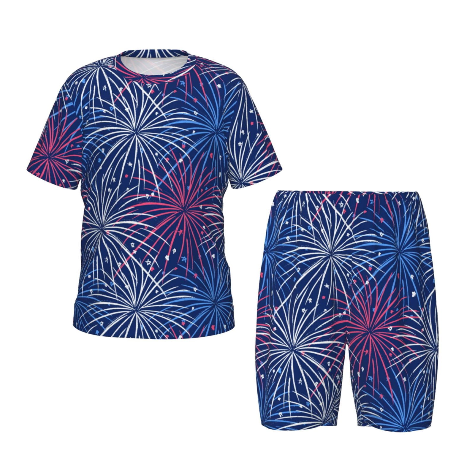 Goofa Ireworks In The Night Sky Pattern Short-Sleeved Pajama Set for ...