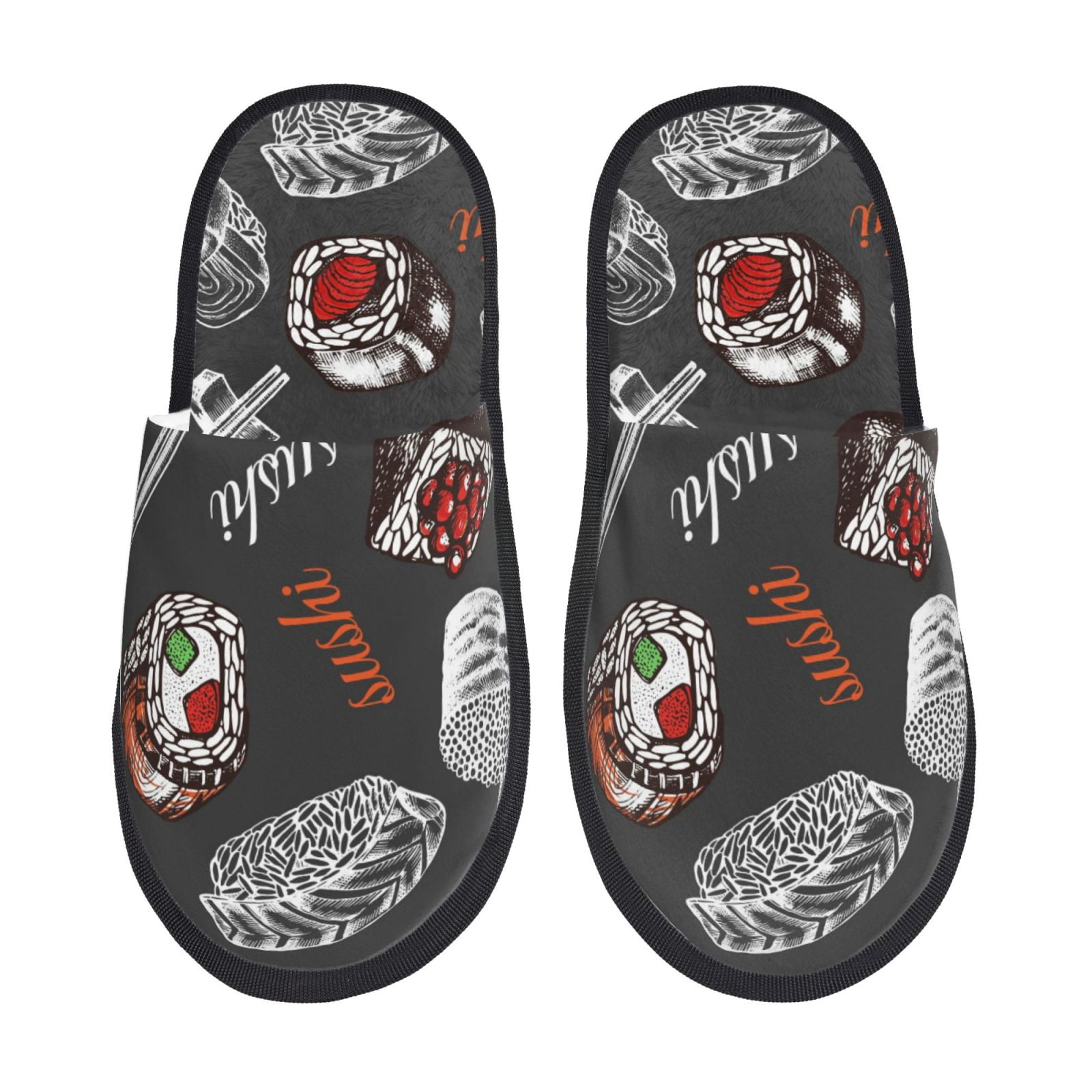 Goofa Japanese Sushi Hashi Pattern Plush Furry Slippers for Men & Women ...