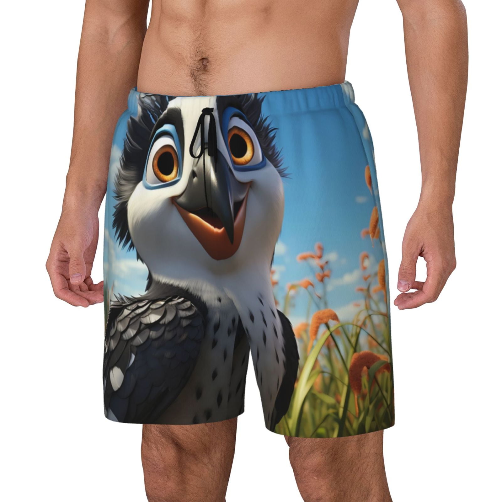 Goofa Joyful Animated Bird Printed Men's Swim Trunks Board Shorts Quick ...