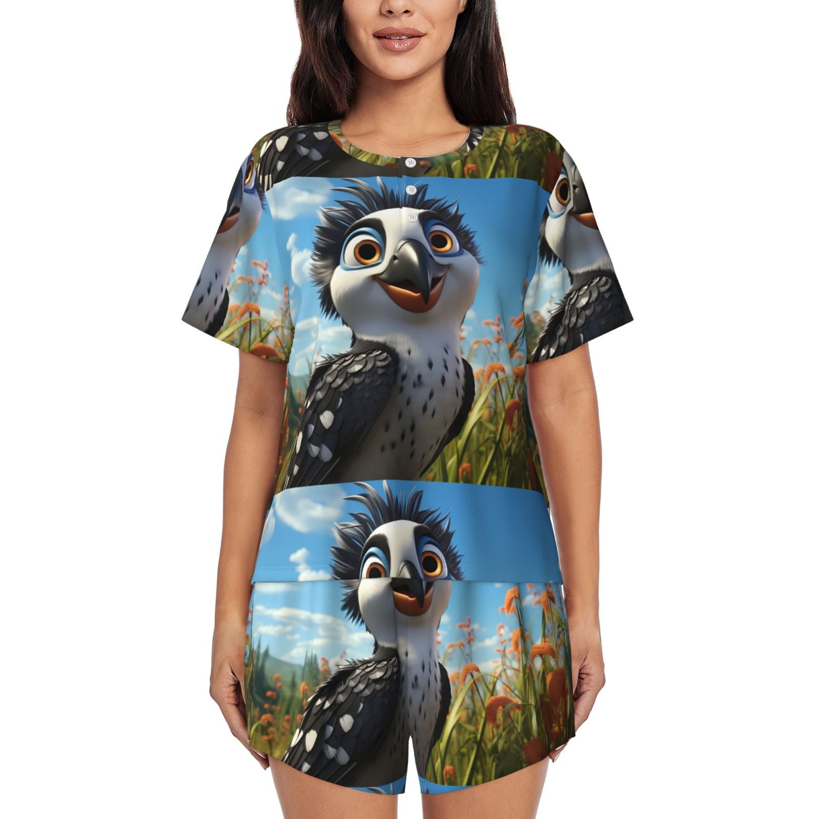 Goofa Joyful Animated Bird for Womens Cotton 2 Piece Pajamas Set ...