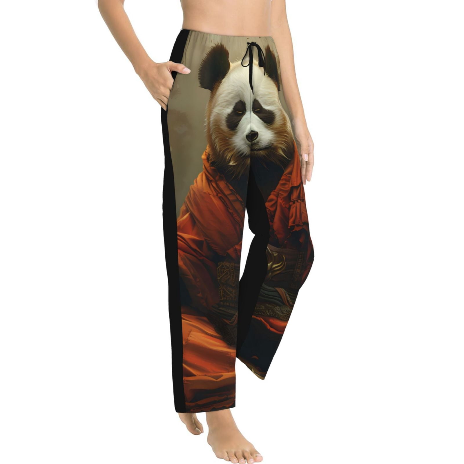 Goofa Jungle Meditating Panda Printed Soft Pajama Pants for Women, Wide ...