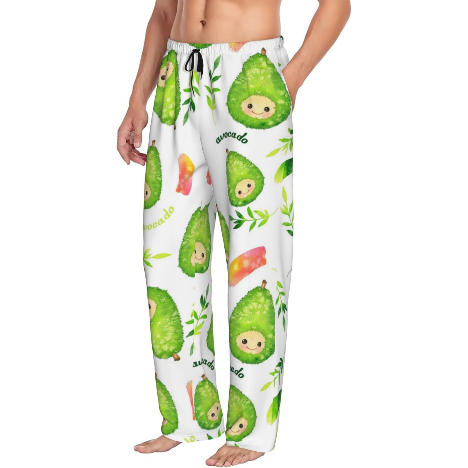 Goofa Kawaii Avocado Printed Soft Pajama Pants for Men, Wide Leg Comfy ...