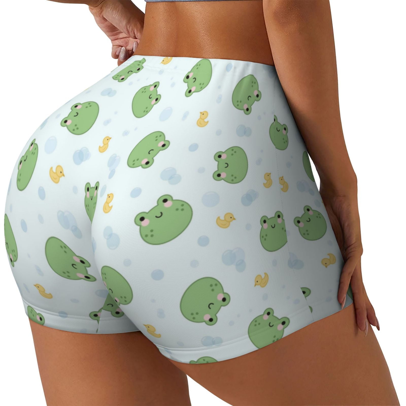 Goofa Kawaii Frogs Printed Workout Shorts Women Seamless Scrunch Butt Lifting High Waisted Gym ...
