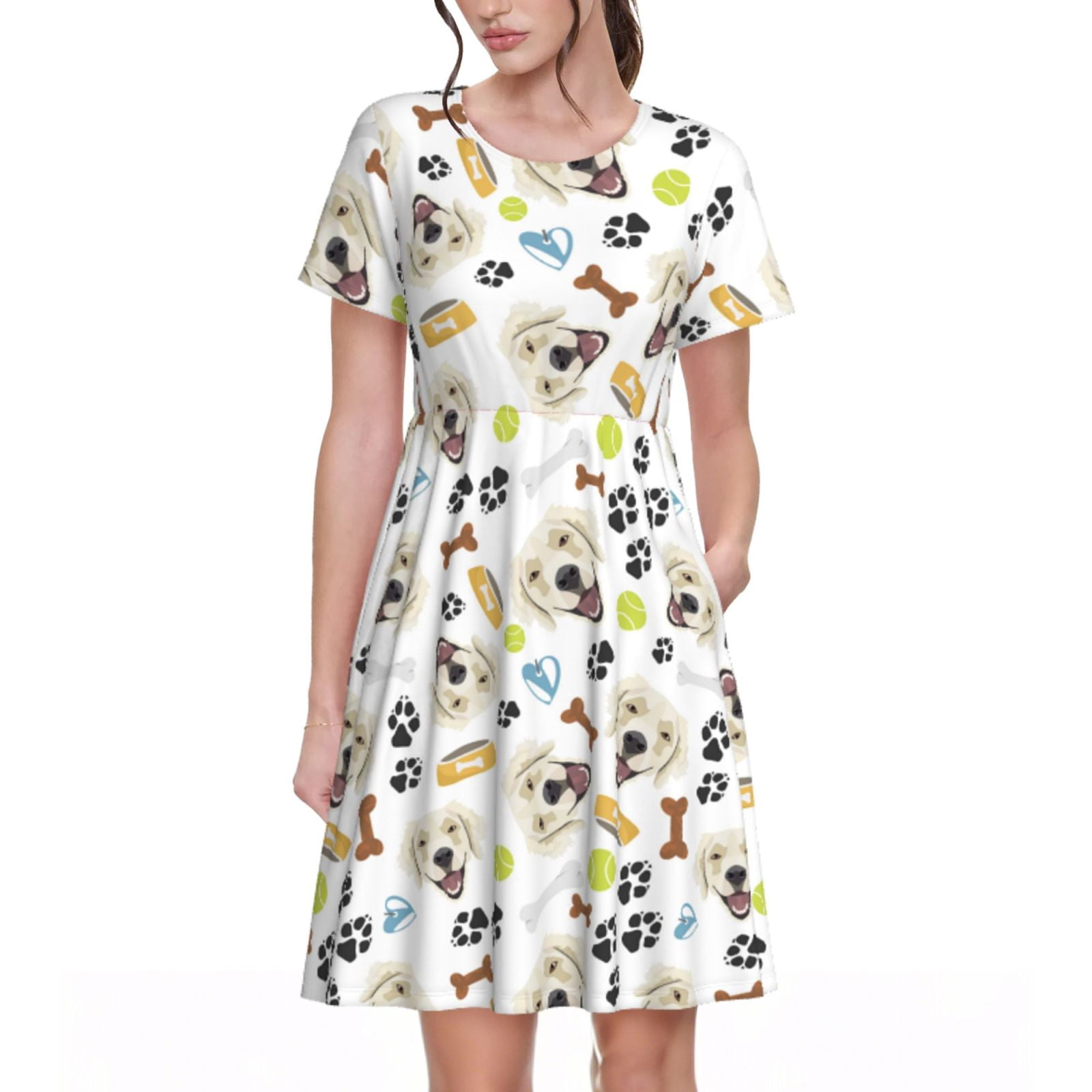 Goofa Labrador Retriever Dog Pattern Women Summer Short Sleeve Midi ...