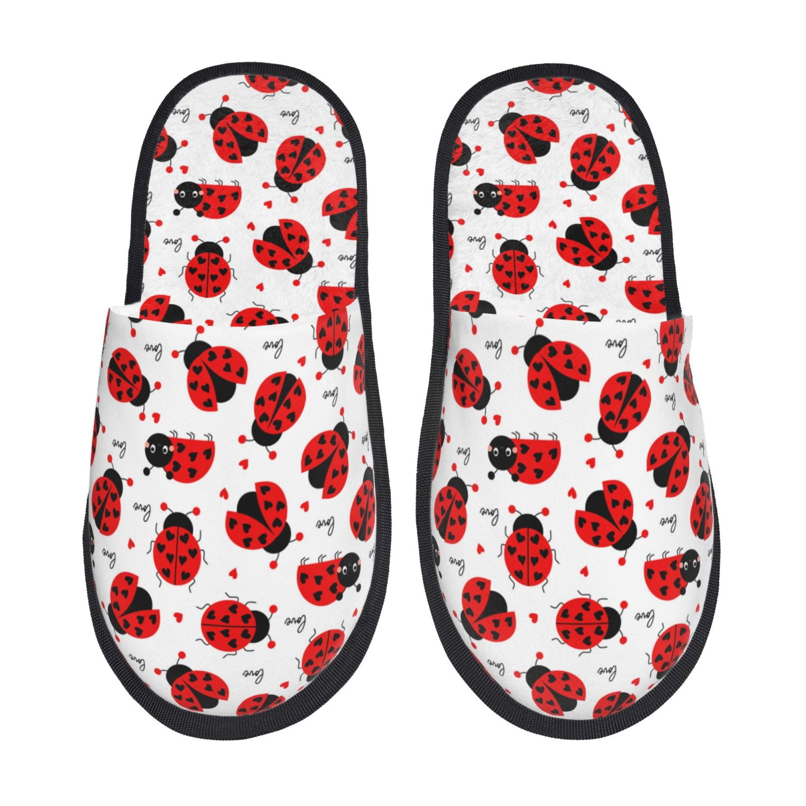 Goofa Ladybug And Heart Pattern Plush Furry Slippers for Men & Women ...
