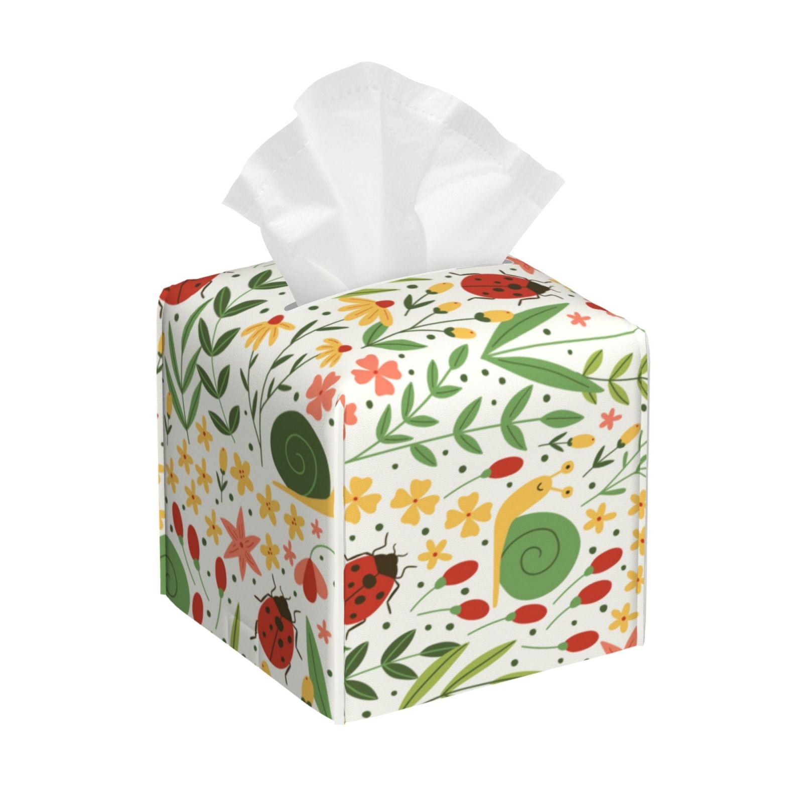 Goofa Ladybug And Wild Flowers Tissue Box Cover PVC Leather Tissue ...