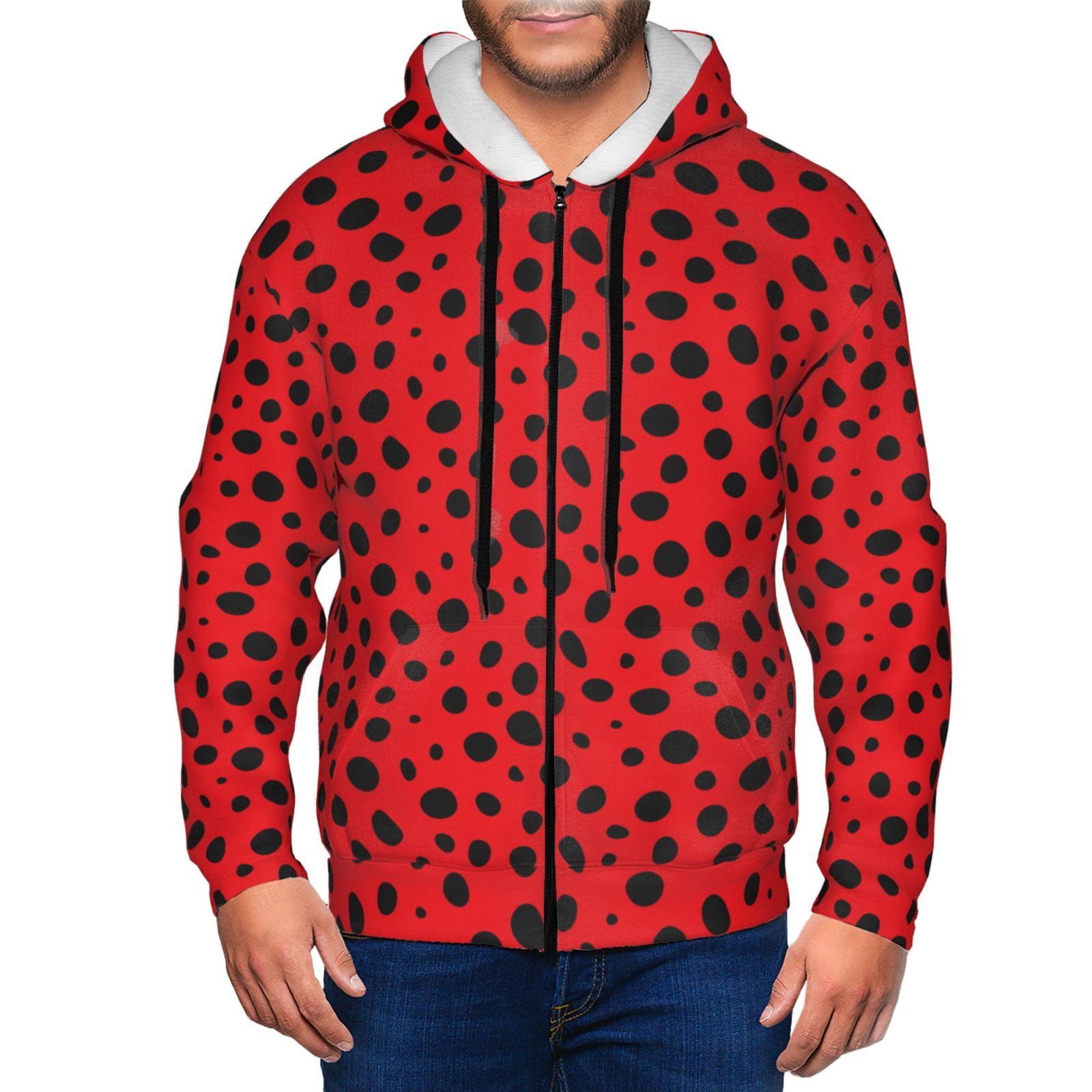 Goofa Ladybug Dotted Pattern Mens Full-zip Hoodie, Zip-up Pullover ...