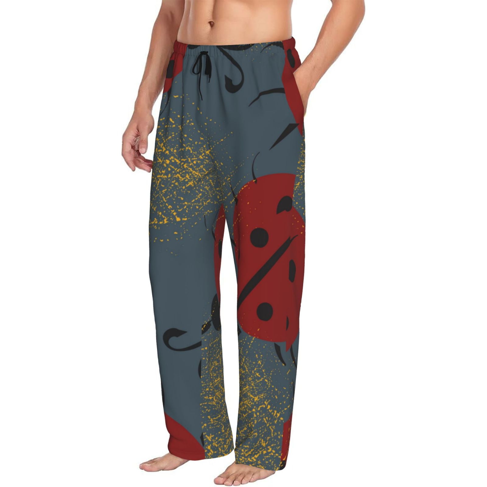 Goofa Ladybug Printed Soft Pajama Pants for Men, Wide Leg Comfy Casual ...