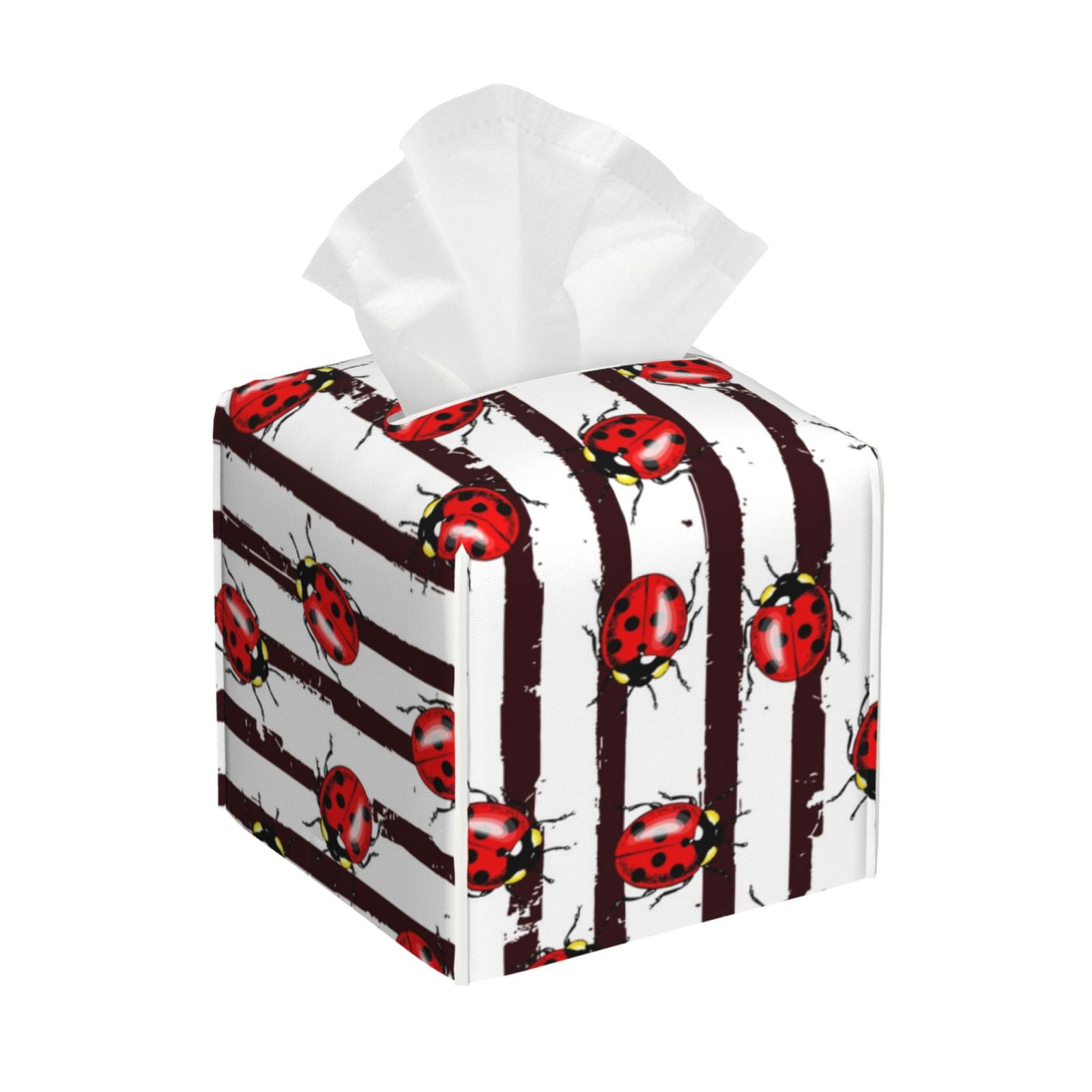 Goofa Ladybugs on Black and White Striped1 Tissue Box Cover PVC Leather ...