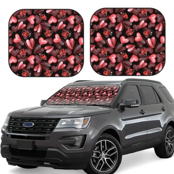 Goofa Ladybugs and Red Hearts Pattern 2 Piece Car Windshield Sun Shade ...
