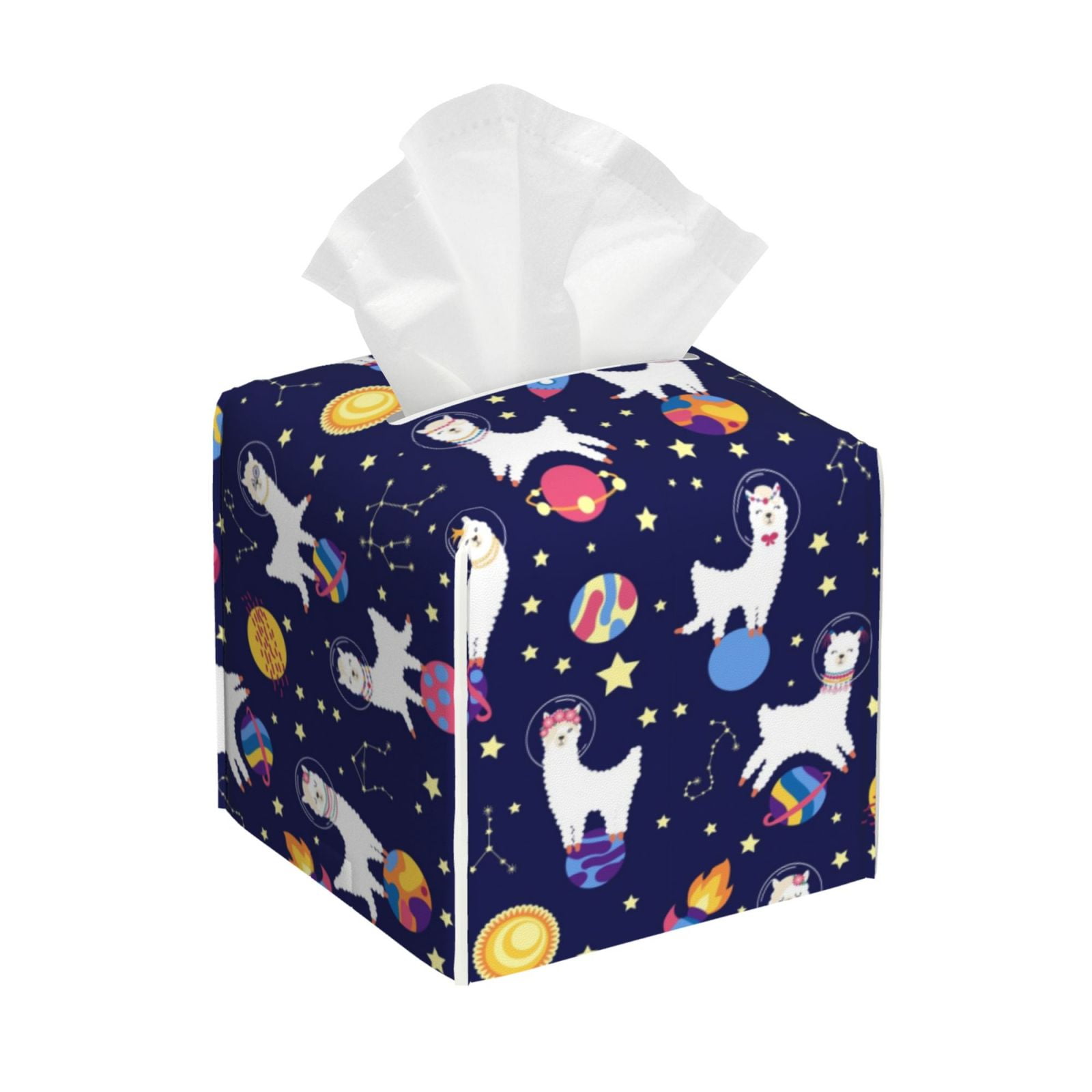 Goofa Lama in Space Tissue Box Cover PVC Leather Tissue Holder Square ...