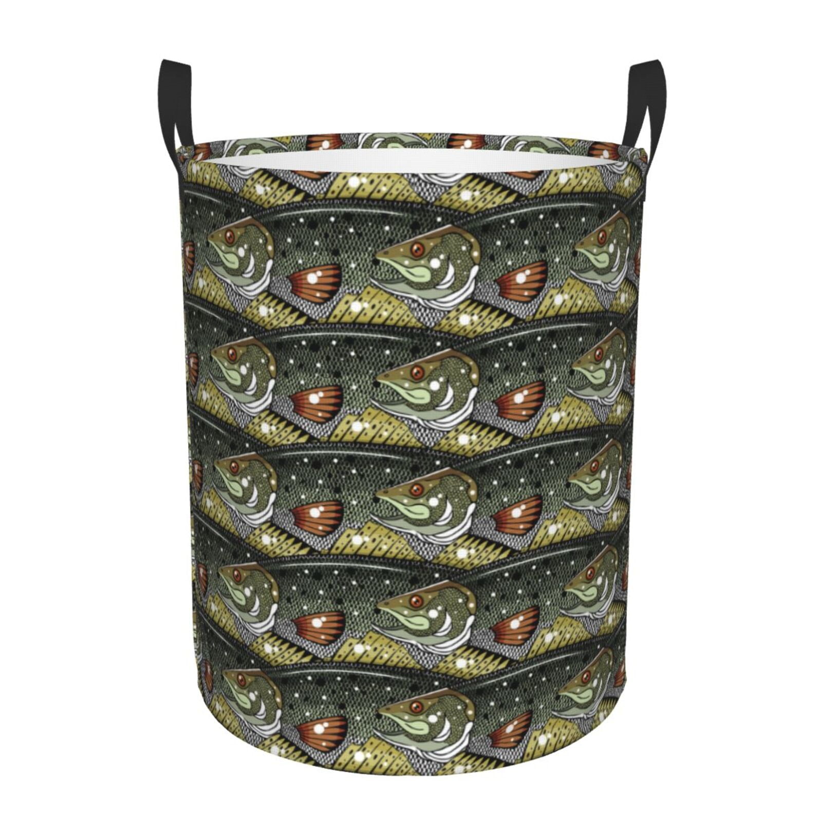 Goofa Largemouth Bass Fish Printed Circular Hamper,Laundry Basket with ...