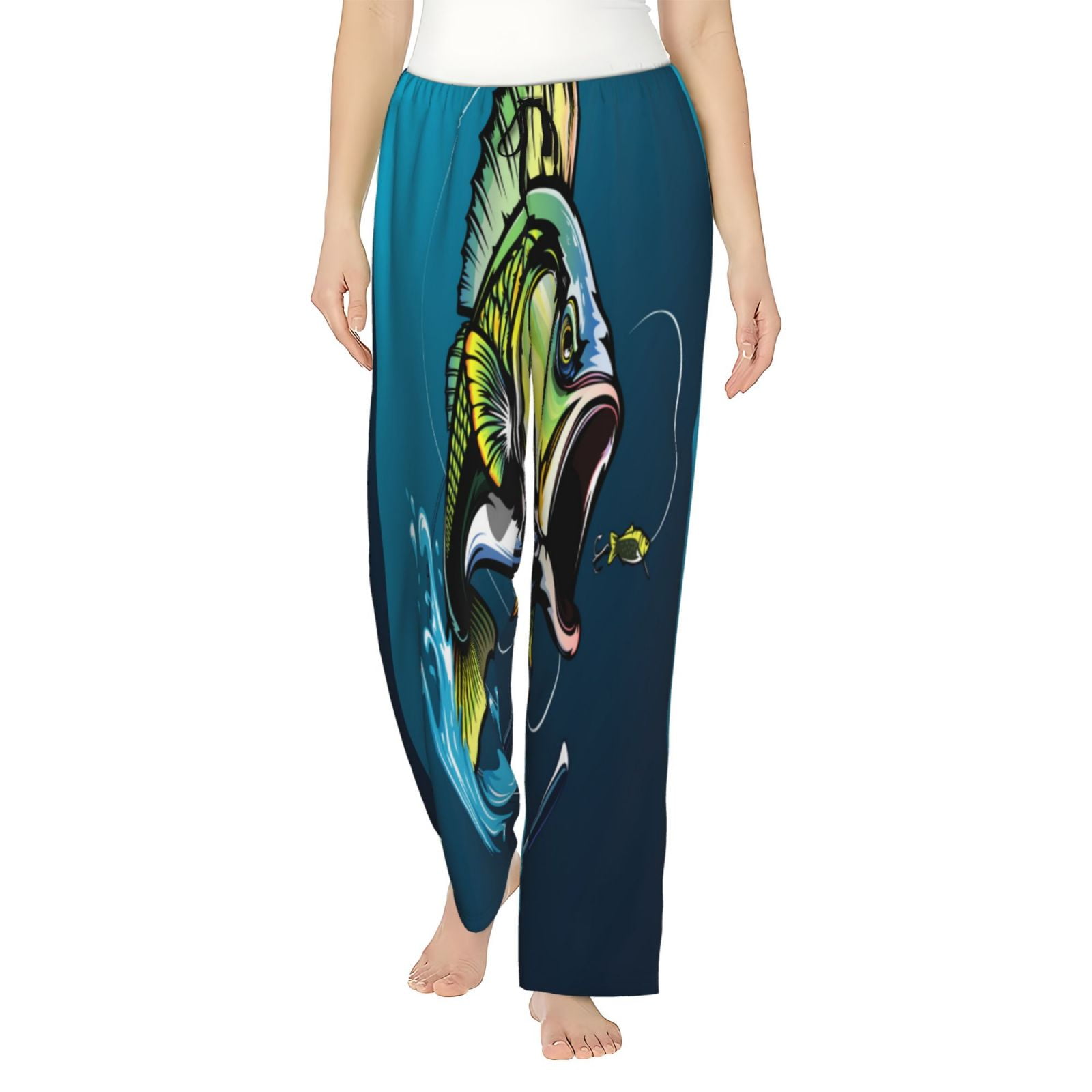 Goofa Largemouth Bass Fish Printed Soft Pajama Pants for Women, Wide ...