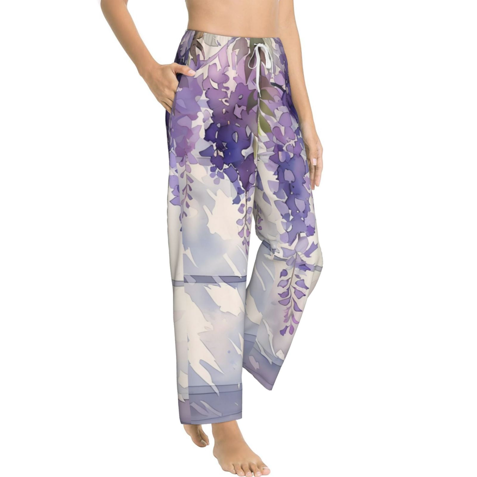 Goofa Lavender Blooms Window Printed Soft Pajama Pants for Women, Wide ...