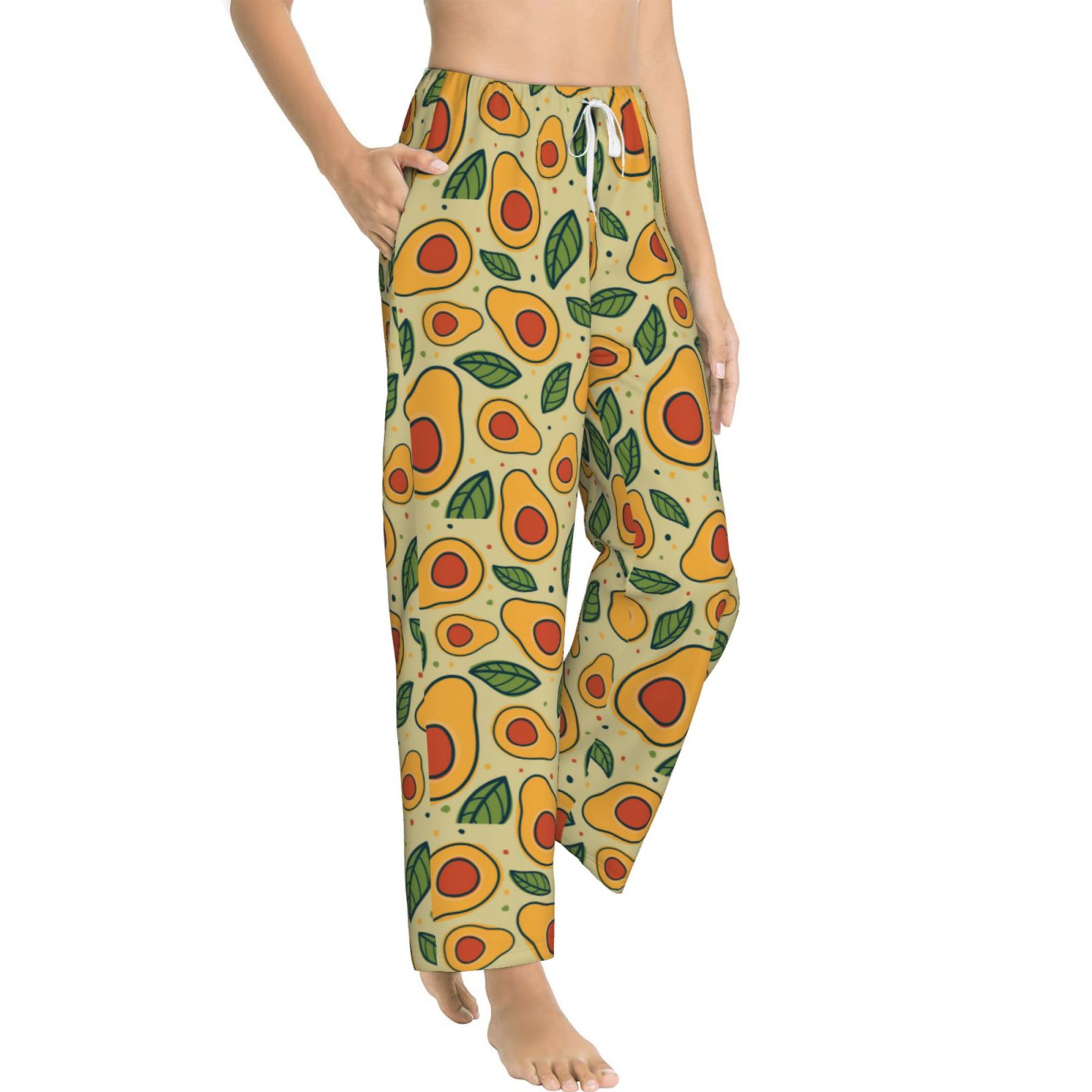 Goofa Leaves Avocado Printed Soft Pajama Pants for Women, Wide Leg ...
