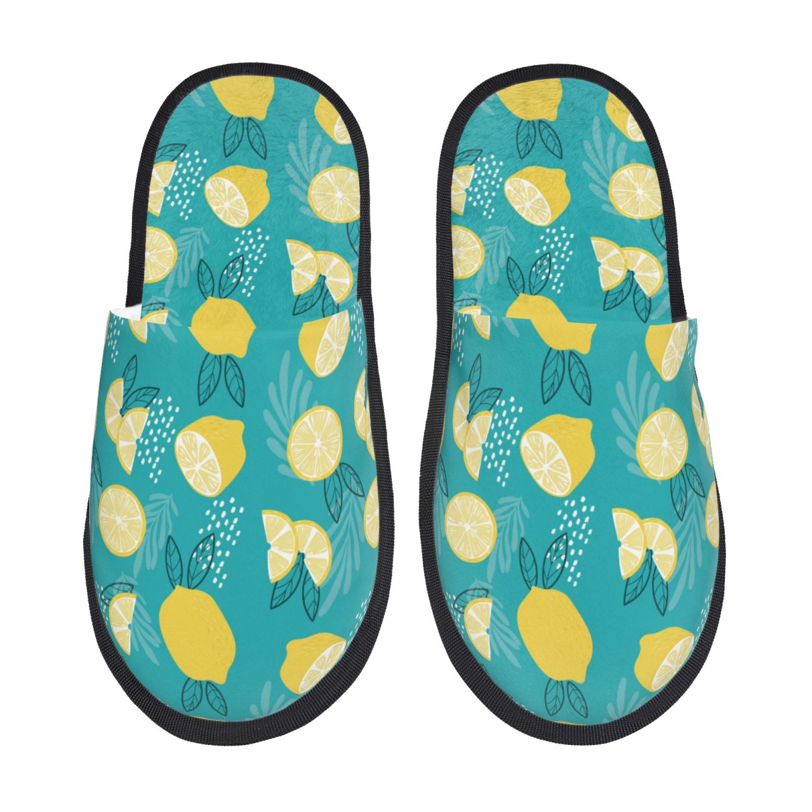 Goofa Lemon Blue Pattern Plush Furry Slippers for Men & Women, Cozy ...