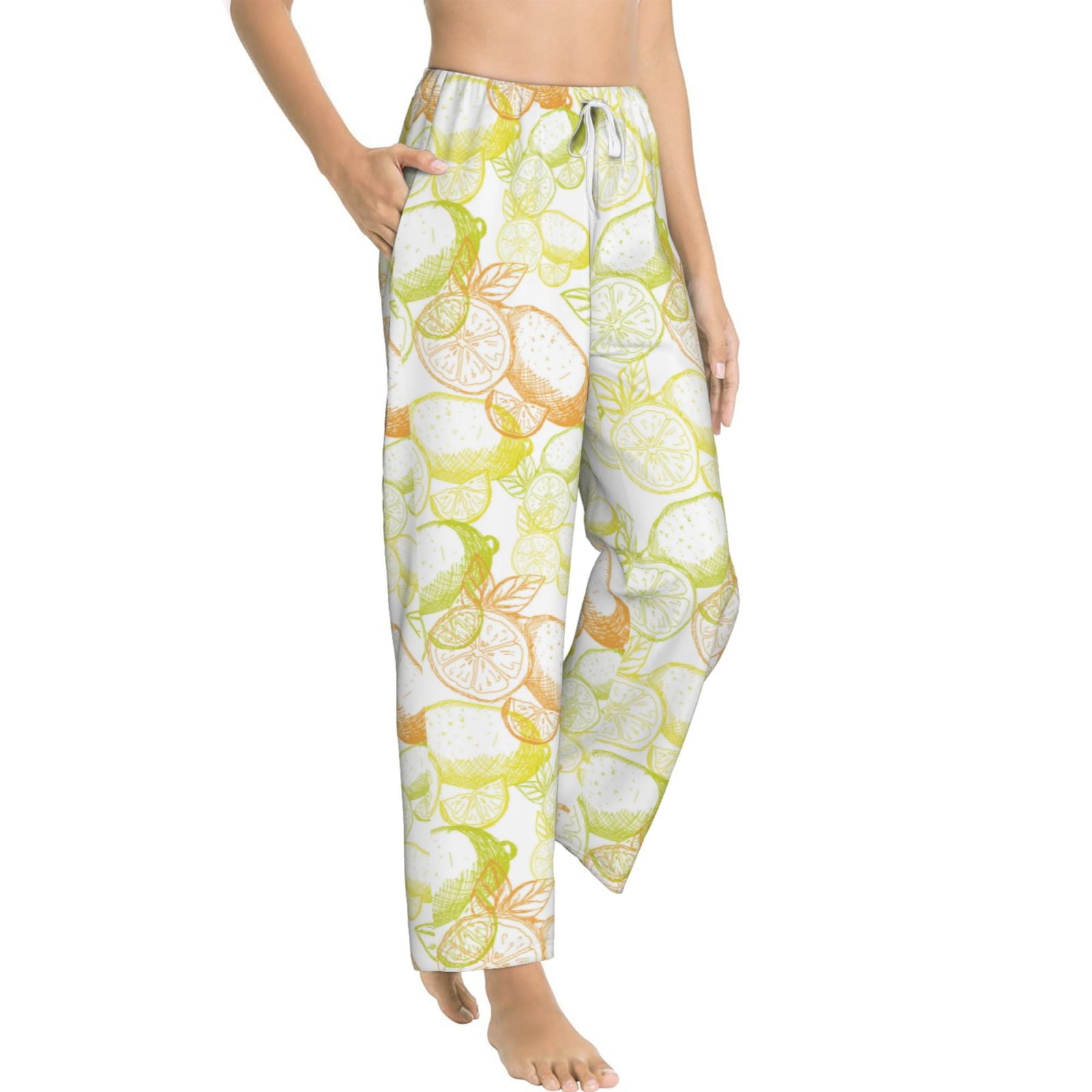 Goofa Lemon Potatoes Printed Soft Pajama Pants for Women, Wide Leg ...
