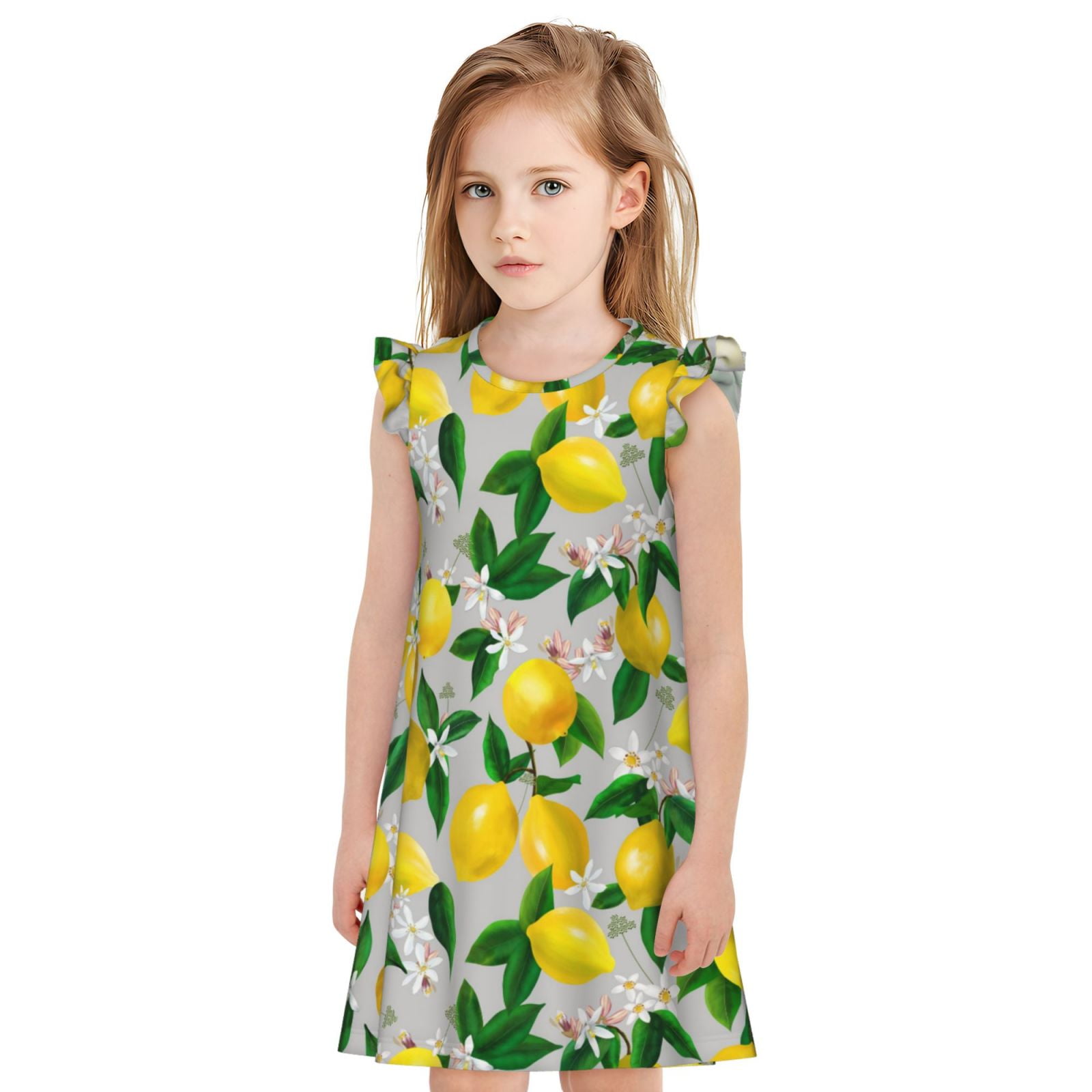 Goofa Lemon Seamless Pattern Oil Painting Effect Pattern Sweet & Sassy Girls' Nightgowns - Short ...