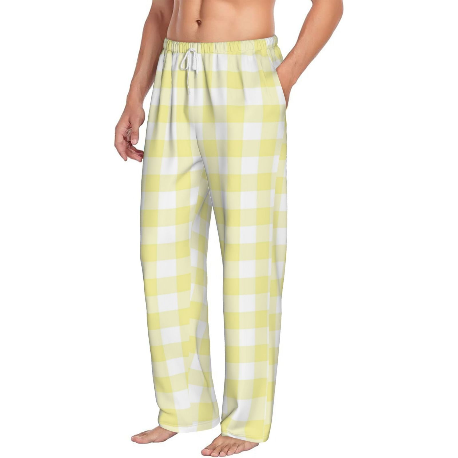 Goofa Lemon Yellow Checkboard Printed Soft Pajama Pants for Men, Wide ...