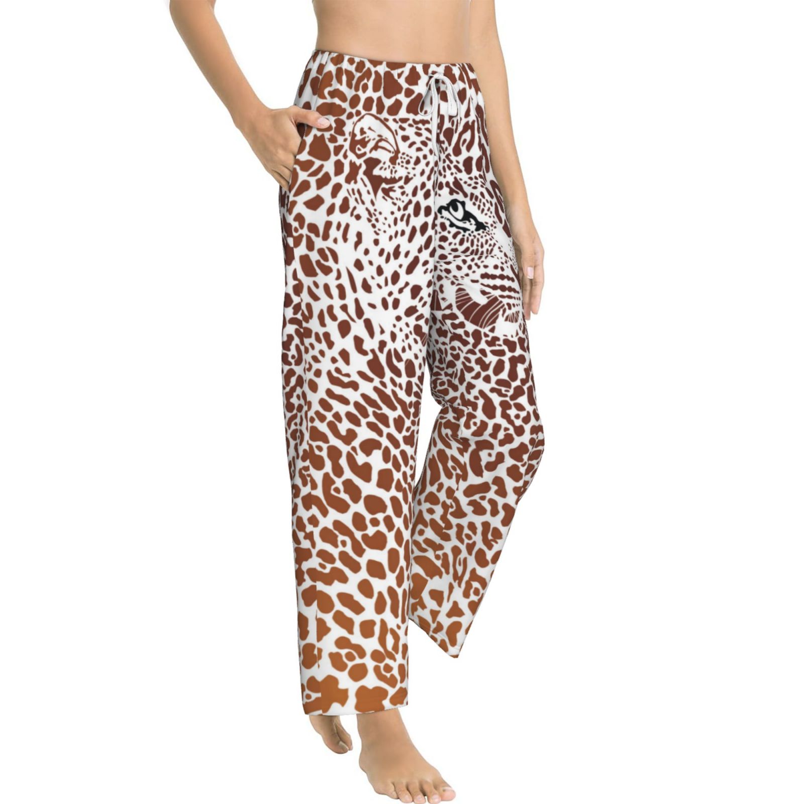 Goofa Leopard Brown Printed Soft Pajama Pants for Women, Wide Leg Comfy ...