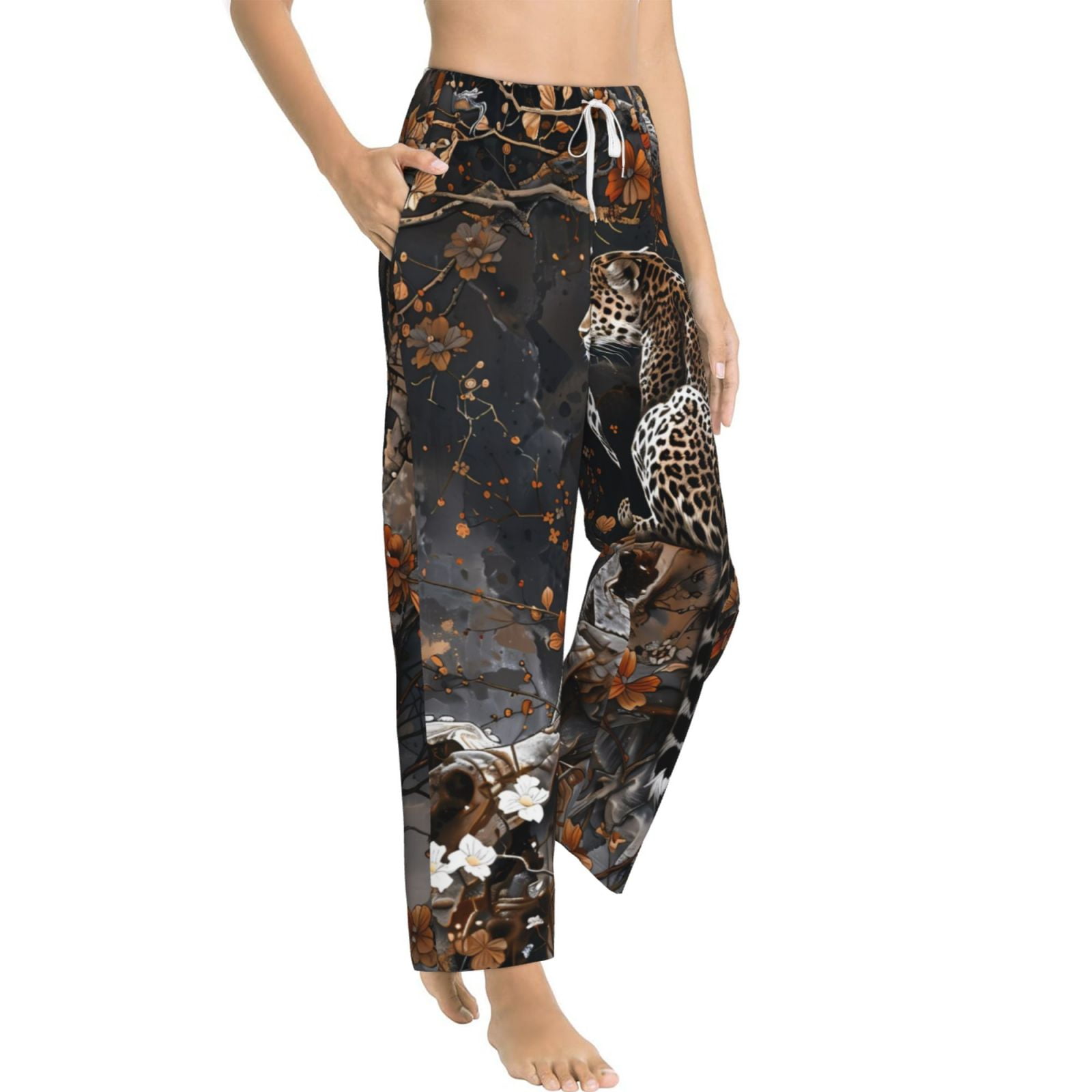 Goofa Leopard On Tree Branch Printed Soft Pajama Pants for Women, Wide ...