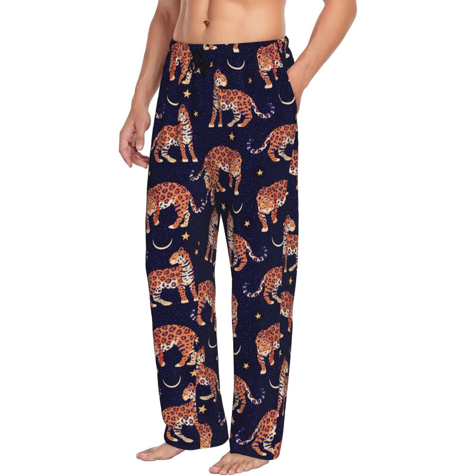 Goofa Leopard Print Printed Soft Pajama Pants for Men, Wide Leg Comfy ...