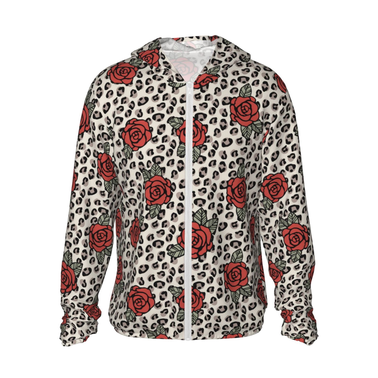 Goofa Leopard Print Rose Printed Women's UPF 50+ Sun Protection Hoodie ...