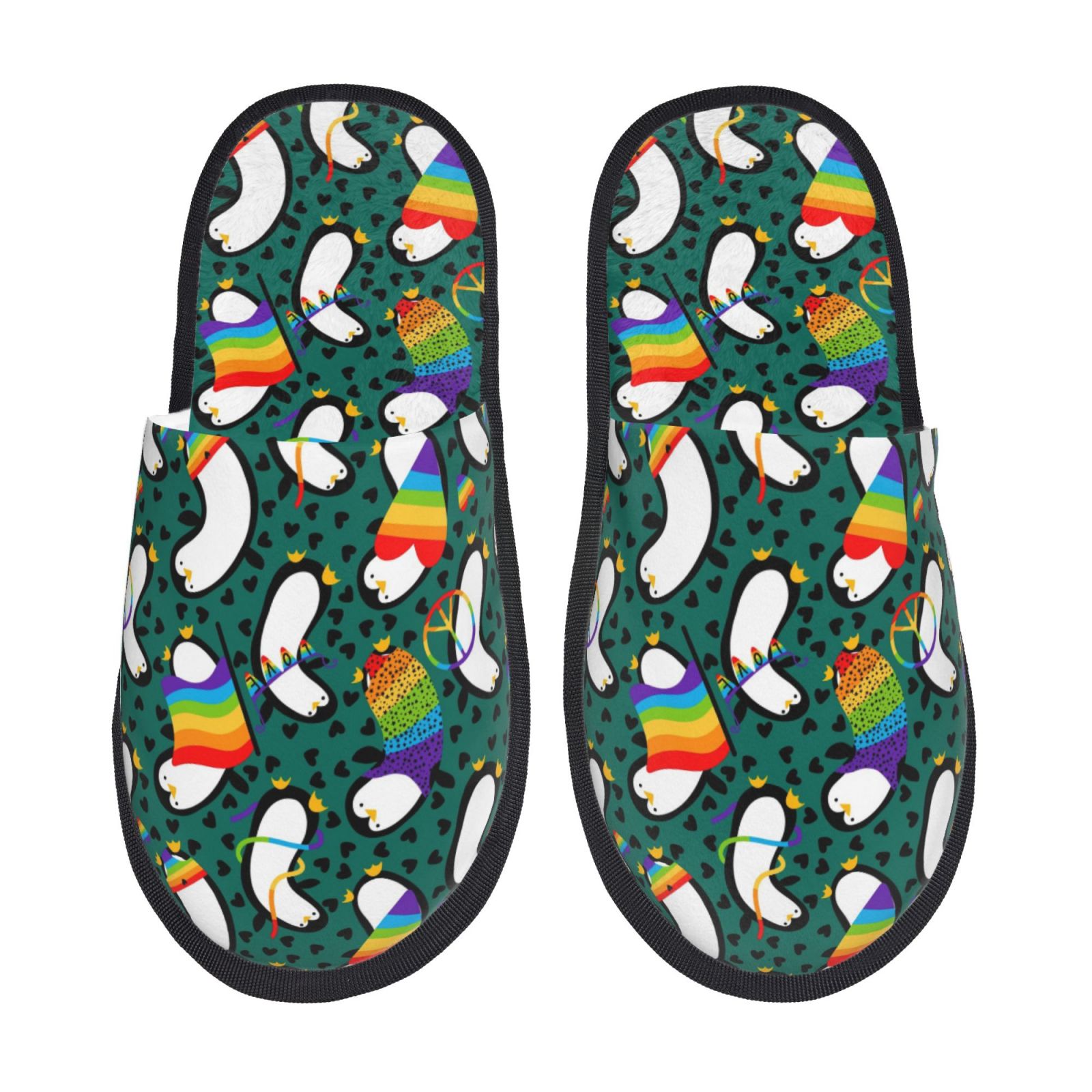 Goofa Lgbt Penguin Pattern Plush Furry Slippers for Men & Women, Cozy ...