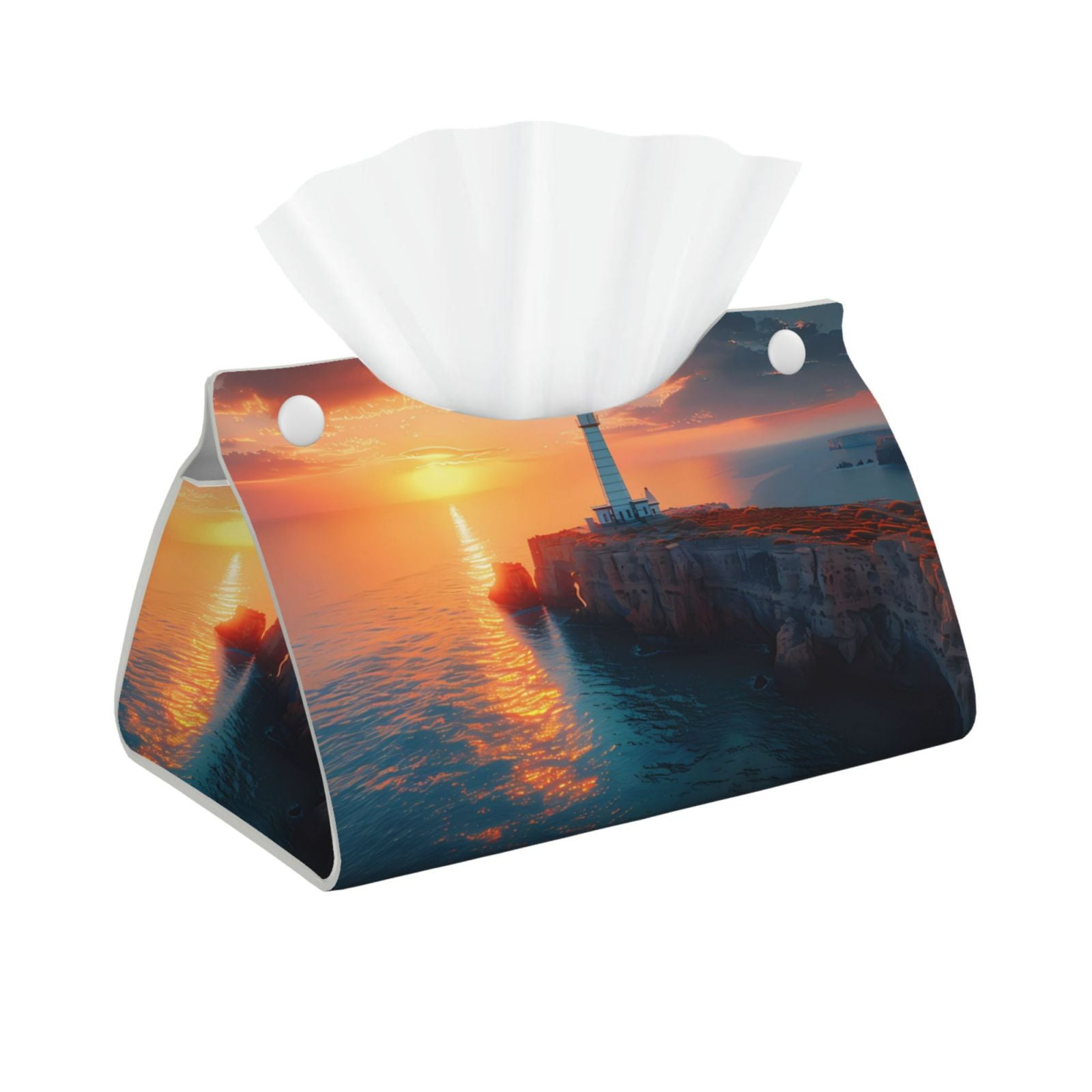 Goofa Lighthouse At Sunset Coast Pattern Triangle Square Tissue Box ...