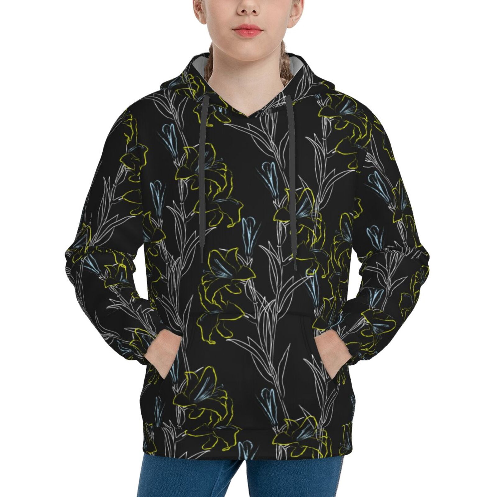 Goofa Lilies Flowers Pattern Hooded Sweatshirt for Youth Trendy youth ...
