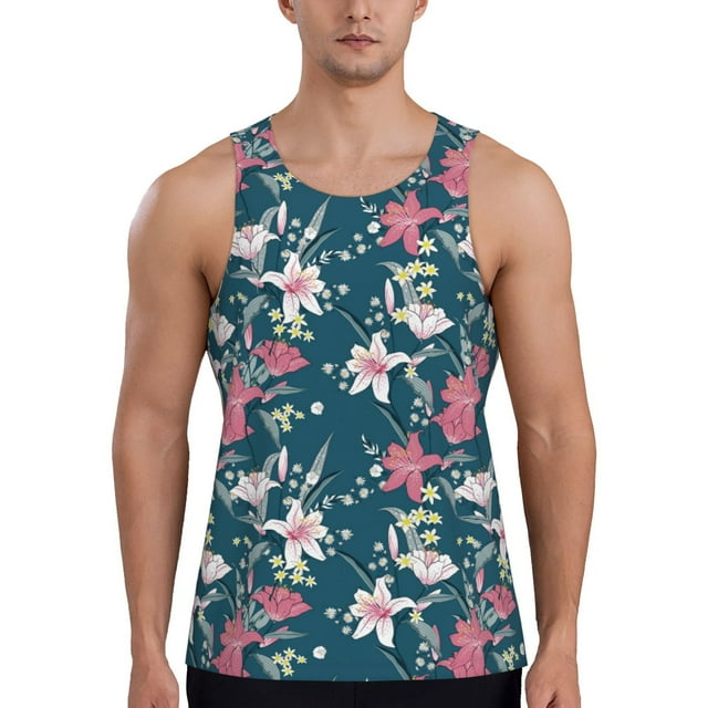 Goofa Lilies Flowers Pattern Men's Workout Tank Top Slim-Fit Tank Quick ...