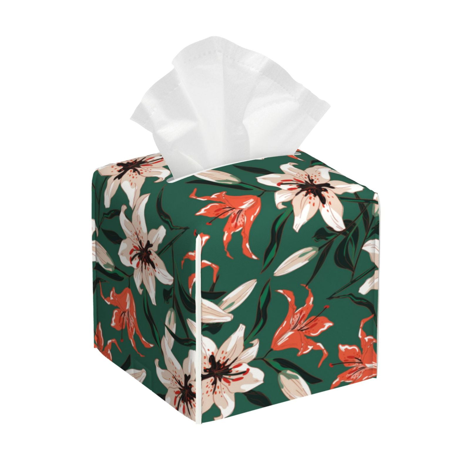 Goofa Lilies Flowers Tissue Box Cover PVC Leather Tissue Holder Square ...