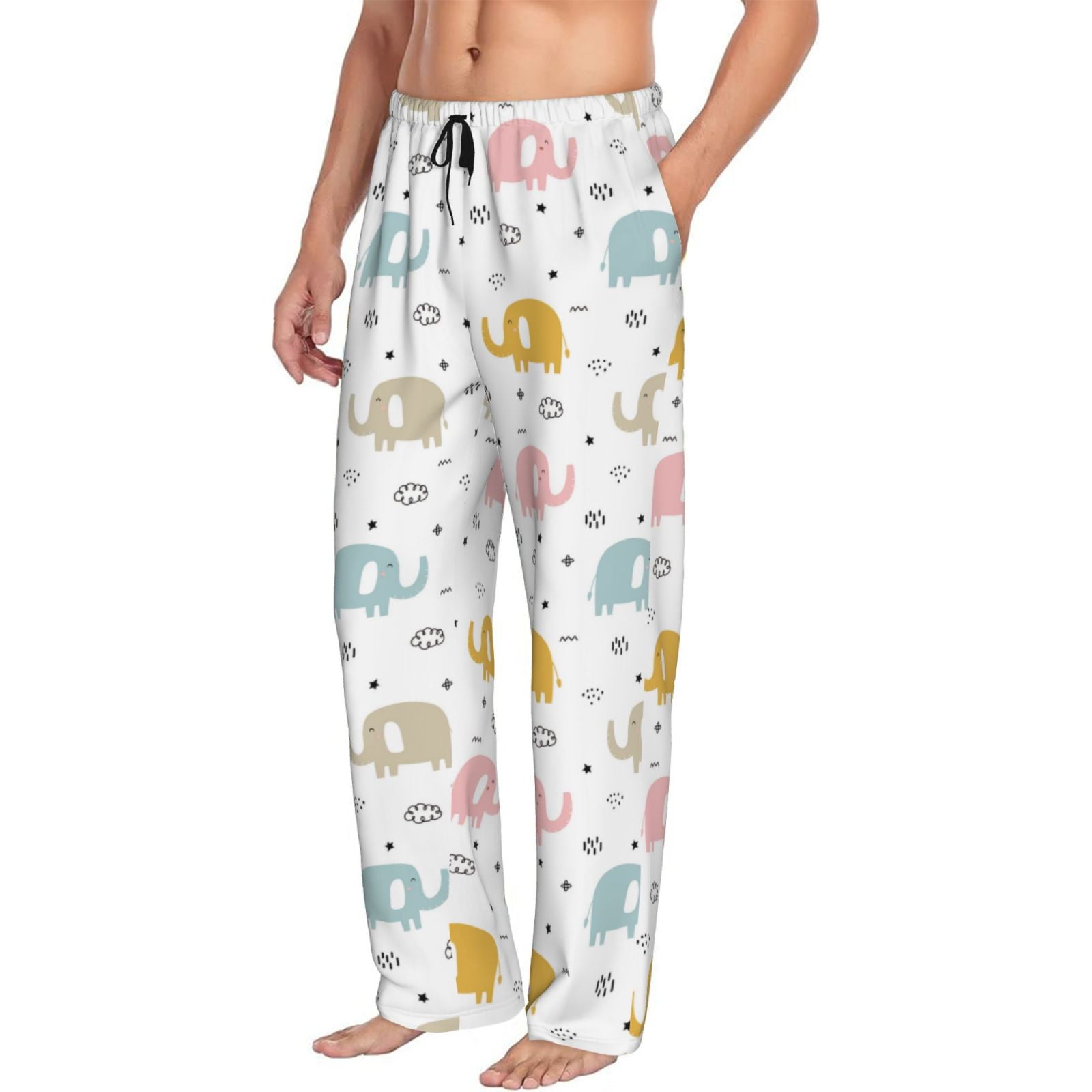 Goofa Little Elephant Printed Soft Pajama Pants for Men, Wide Leg Comfy ...