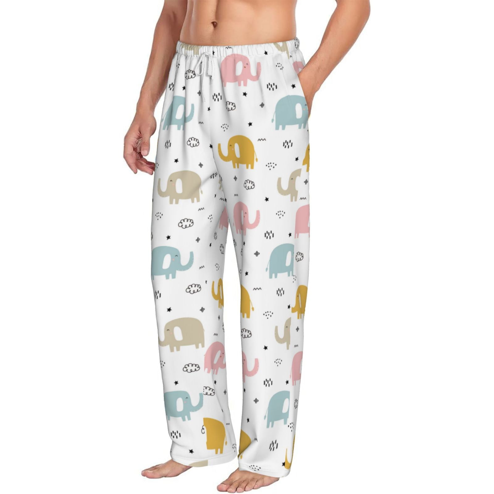 Goofa Little Elephant Printed Soft Pajama Pants for Men, Wide Leg Comfy ...
