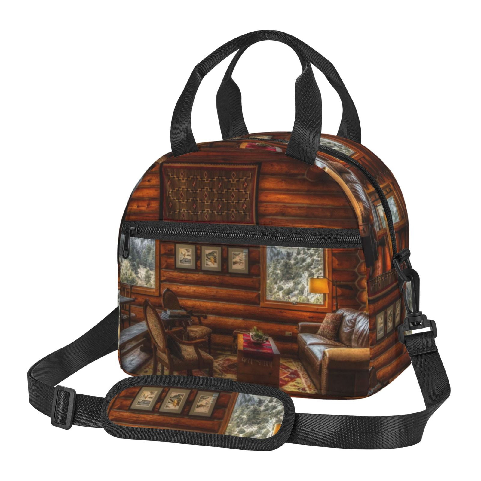 Goofa Log Cabin Inside Pattern Lunch Bag ,Insulated Lunch Box, Small ...
