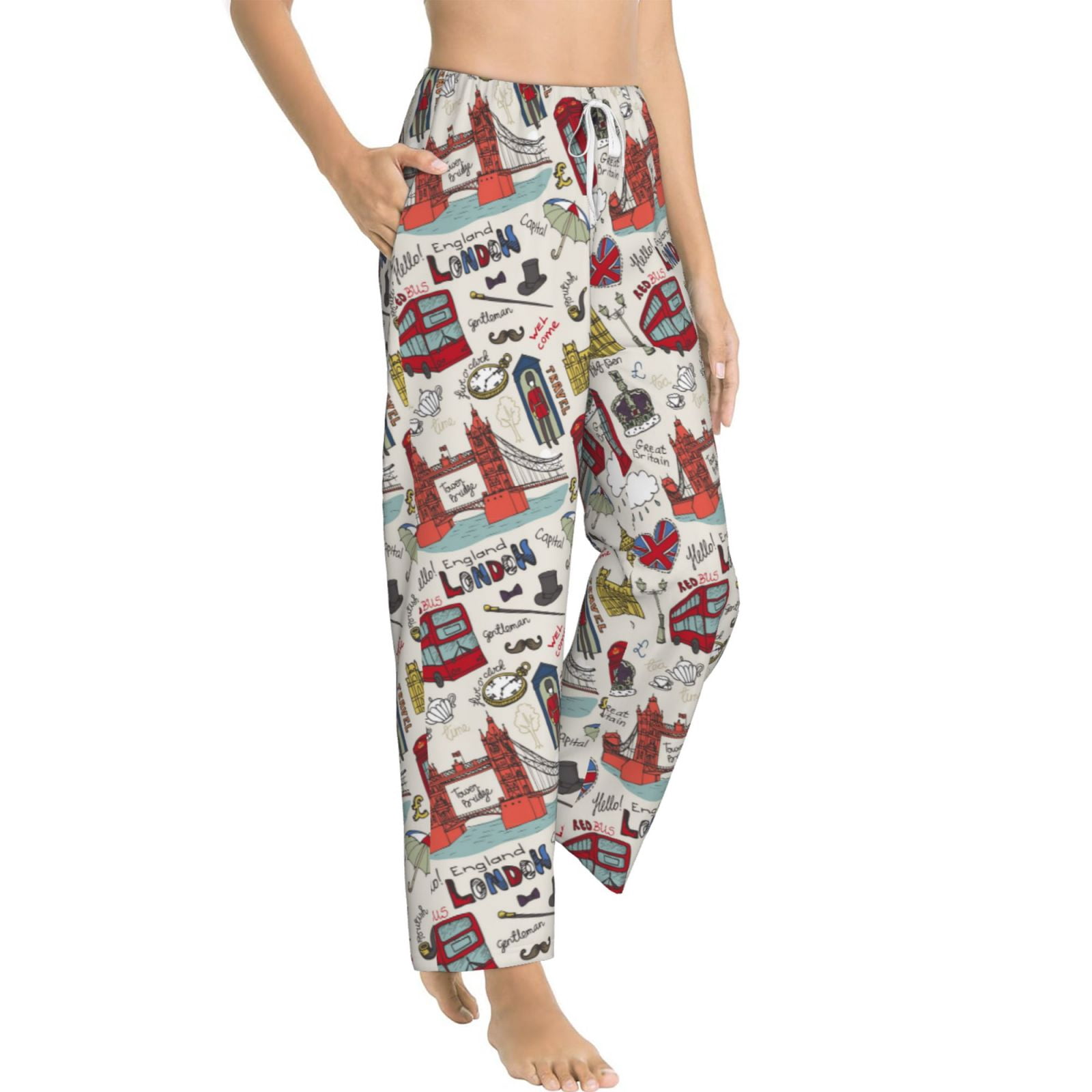 Goofa London Landmark1 Printed Soft Pajama Pants for Women, Wide Leg ...