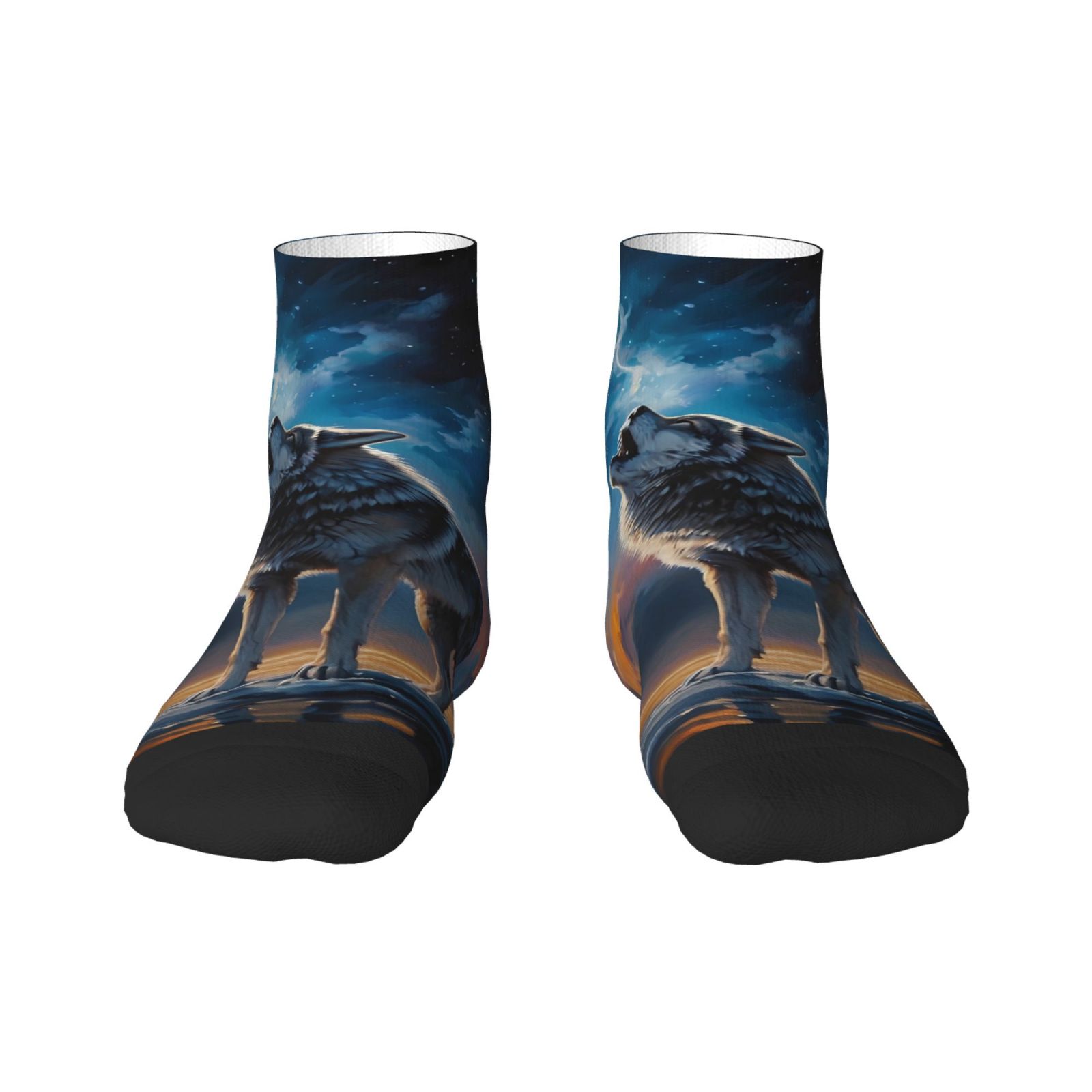 Goofa Lonely Night Sky Wolf Pattern Non Slip Socks with Grips for ...