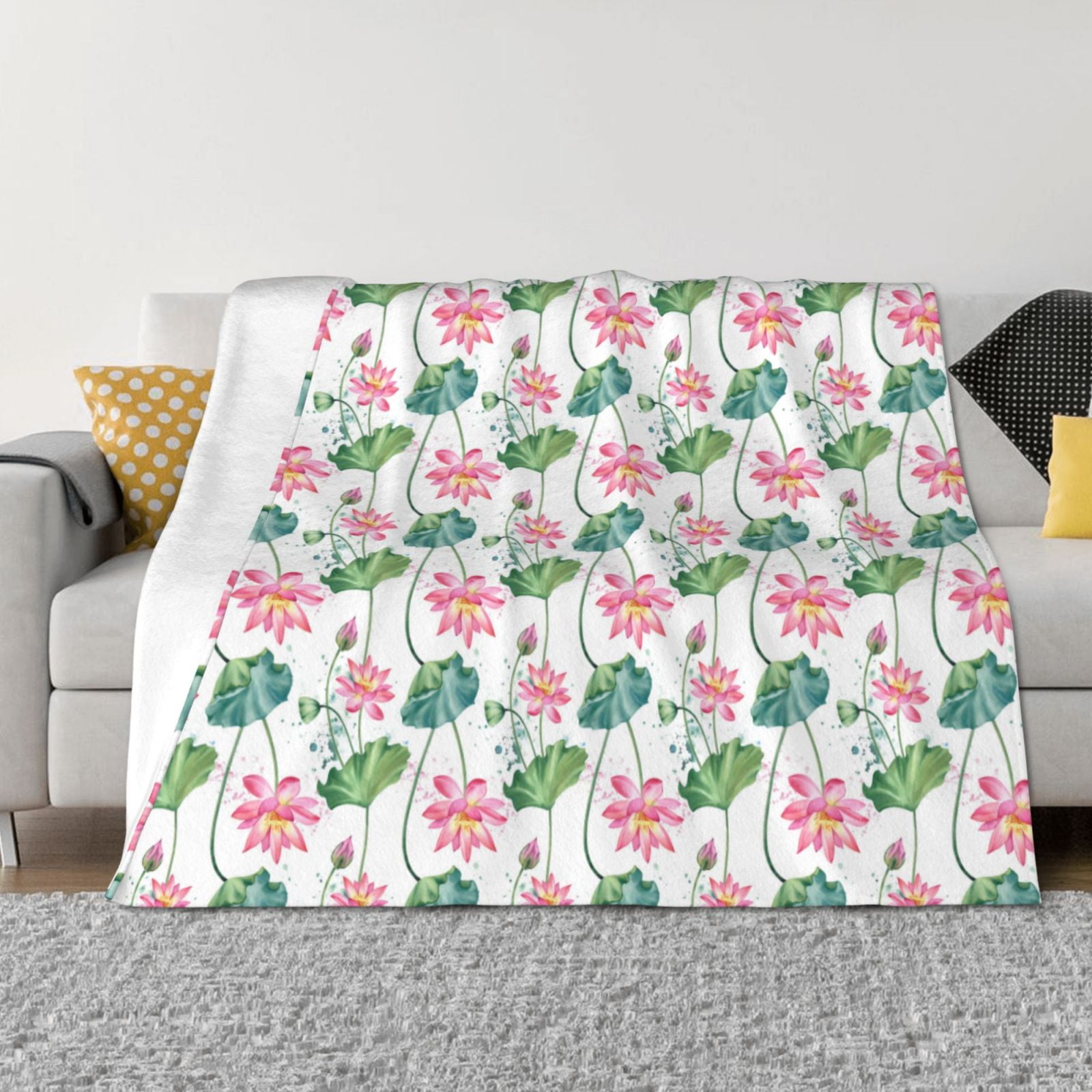 Goofa Lotus Flower Pattern Fleece Throw Blanket for Couch, Soft ...