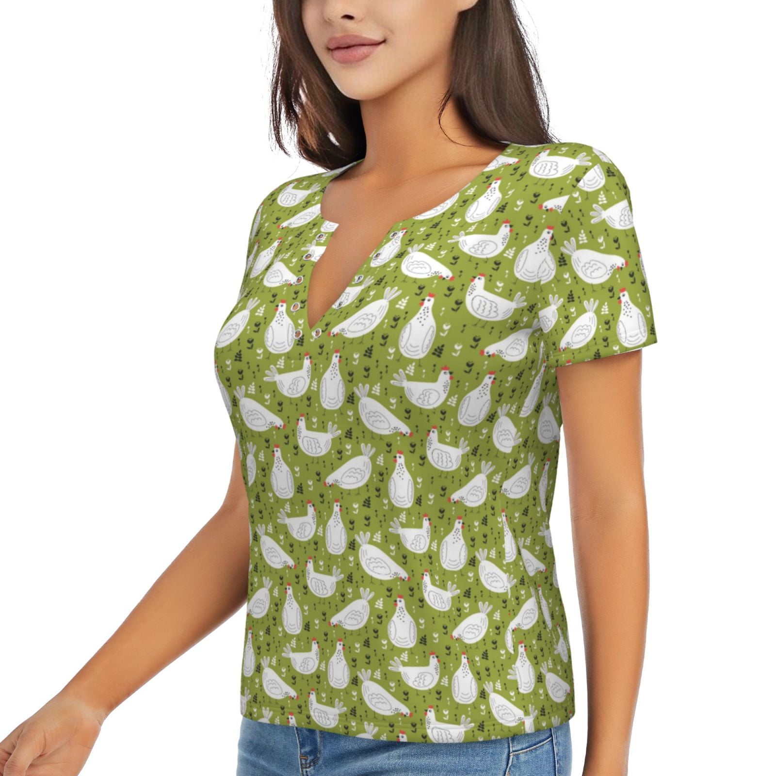 Goofa Lovely Chickens Pattern Womens Deep V Neck Low Cut Tops Casual ...