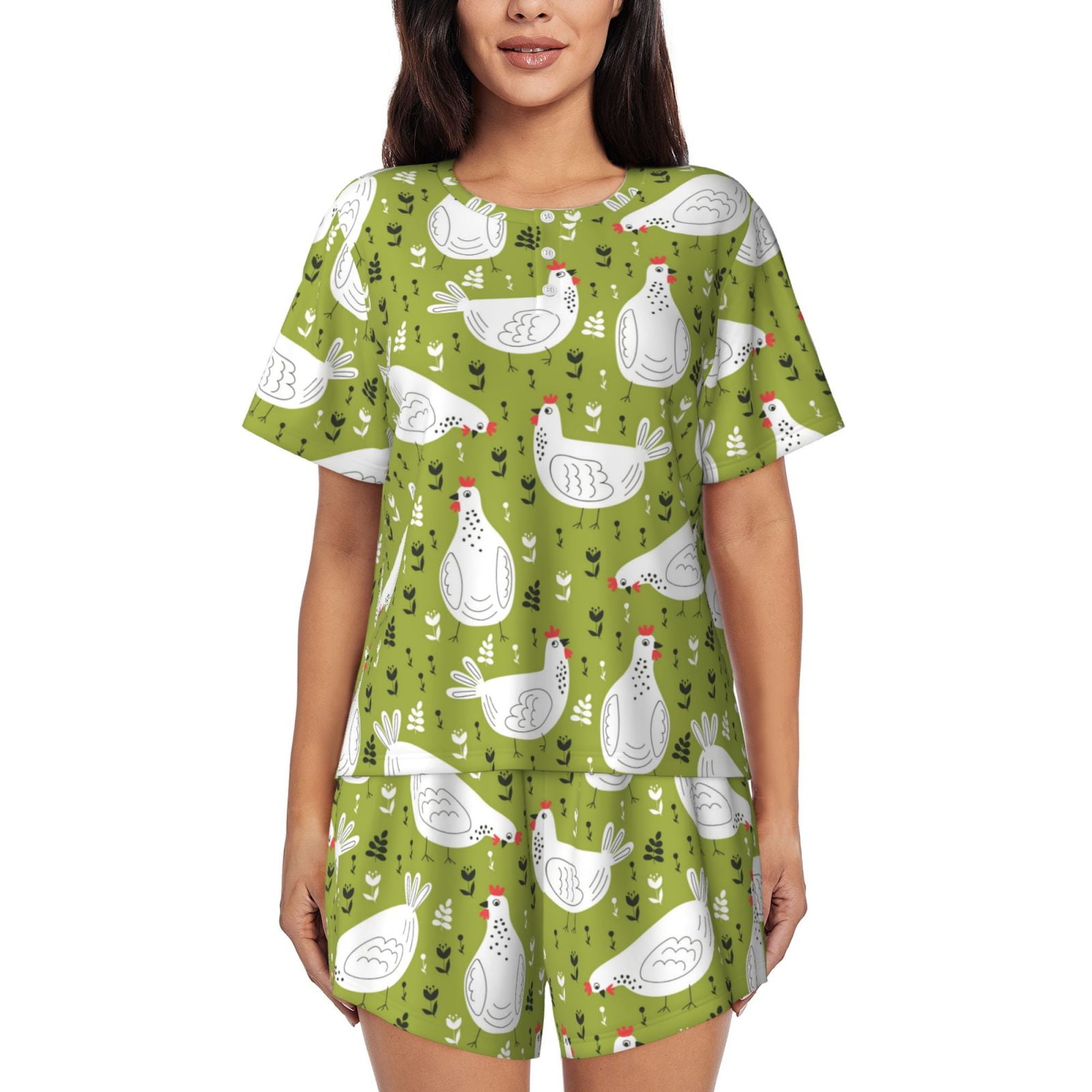 Goofa Lovely Chickens for Womens Cotton 2 Piece Pajamas Set Classic ...
