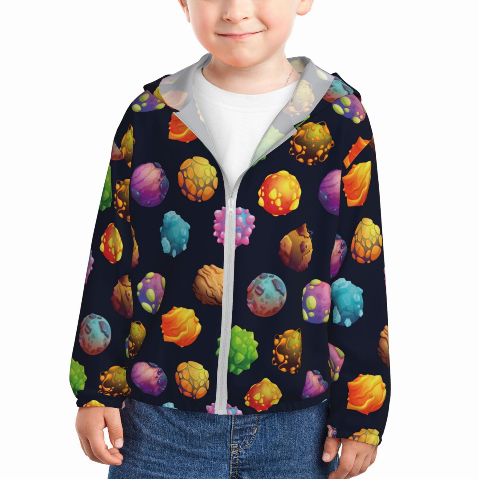 Goofa Lovely Planet Printed Kids Zip-Up Hoodie Girls Boys UPF50+ Sun Protection Jacket Hooded ...