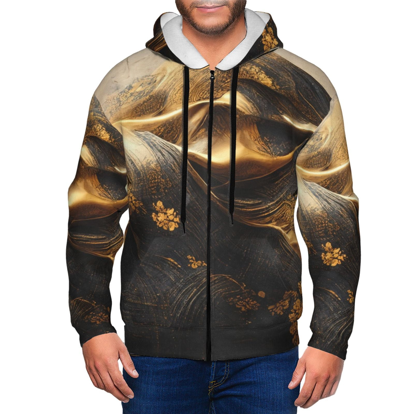 Goofa Luxurious Gold Flow Pattern Mens Full-zip Hoodie, Zip-up Pullover ...
