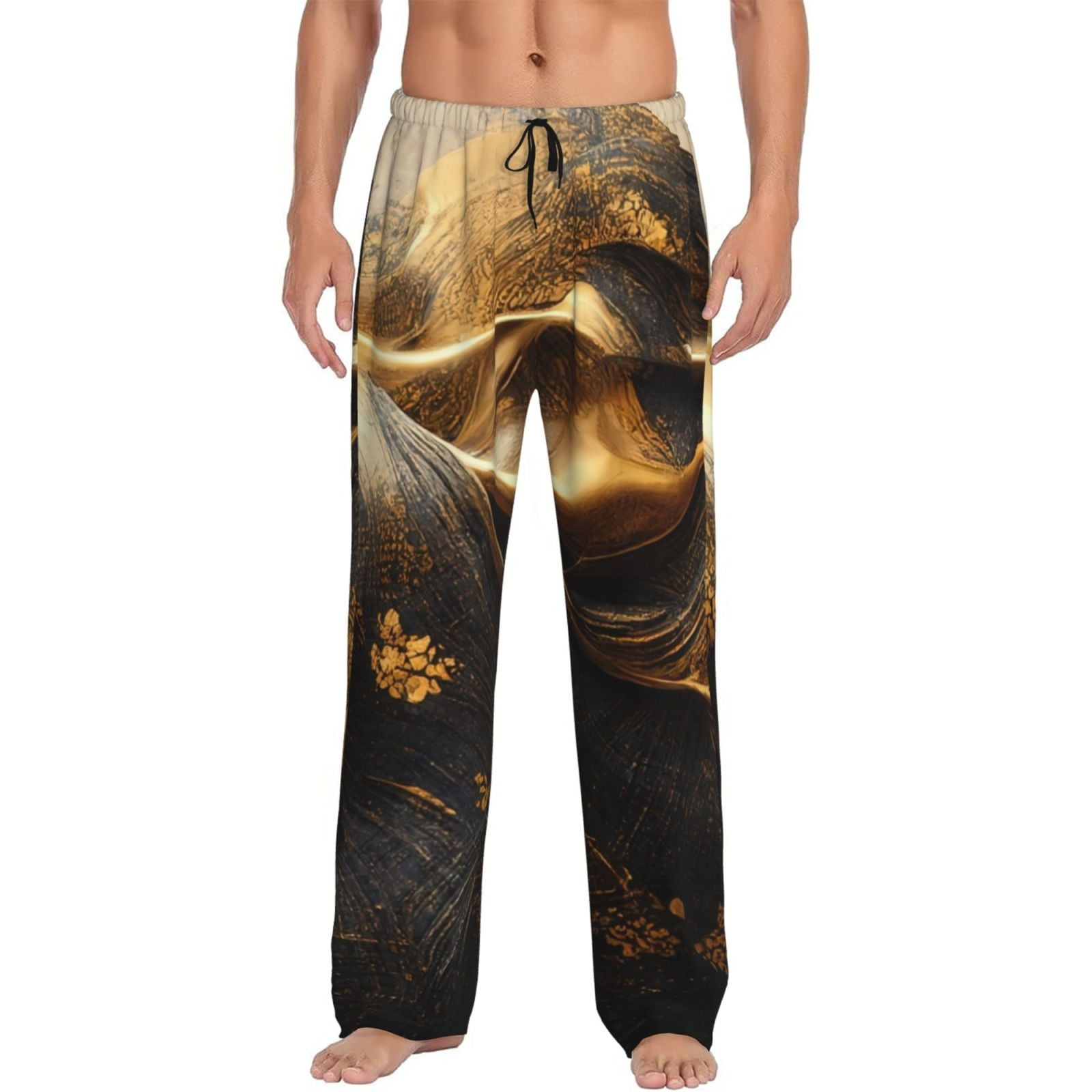 Goofa Luxurious Gold Flow Pattern Printed Soft Pajama Pants for Men ...