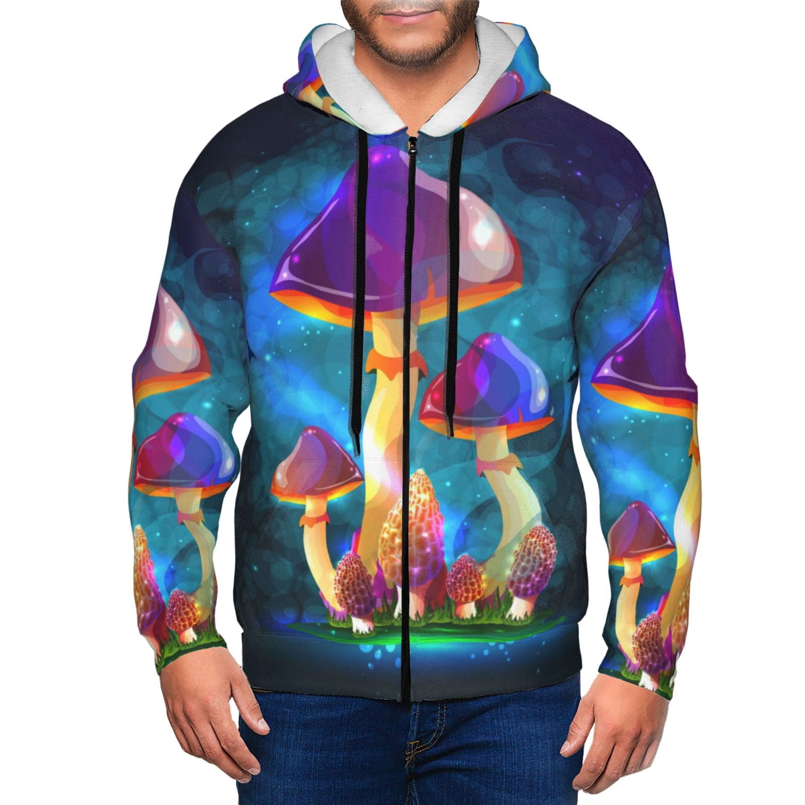 Goofa Magic Mushrooms ,Fireflies Pattern Mens Full-zip Hoodie, Zip-up ...