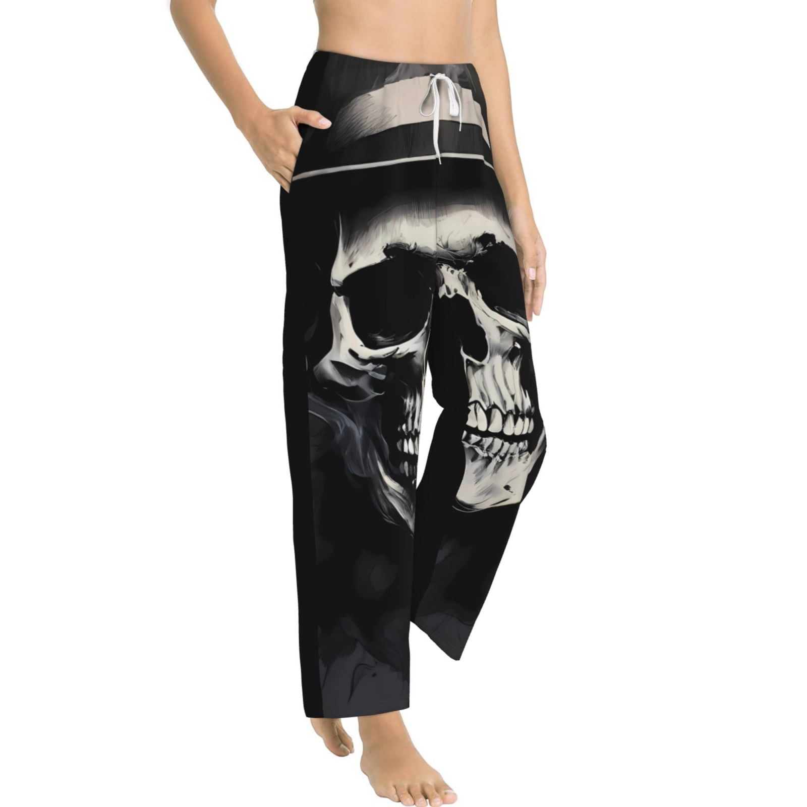 Goofa Magician Hat Skull Printed Soft Pajama Pants for Women, Wide Leg ...