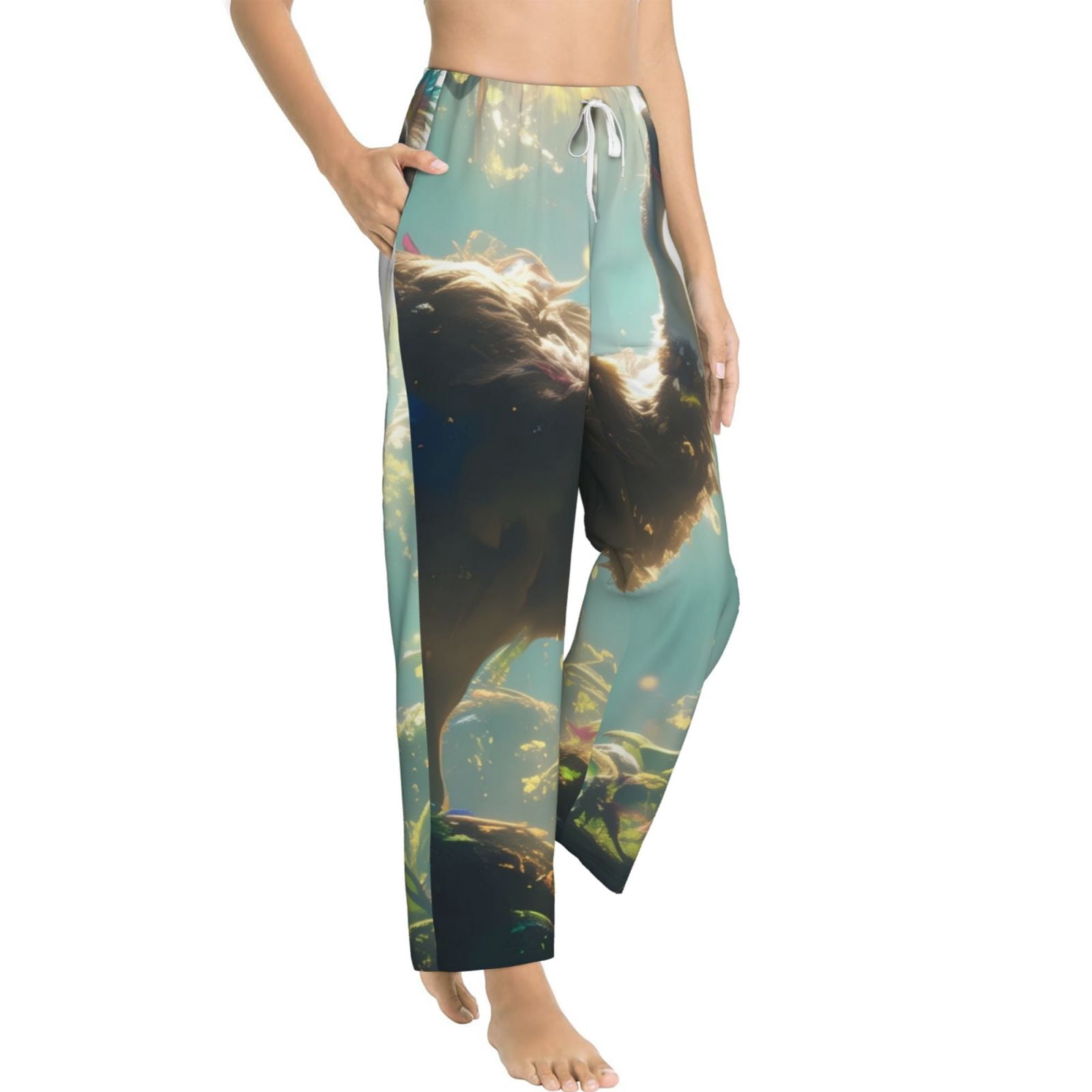 Goofa Majestic Ostrich In Forest Printed Soft Pajama Pants for Women ...