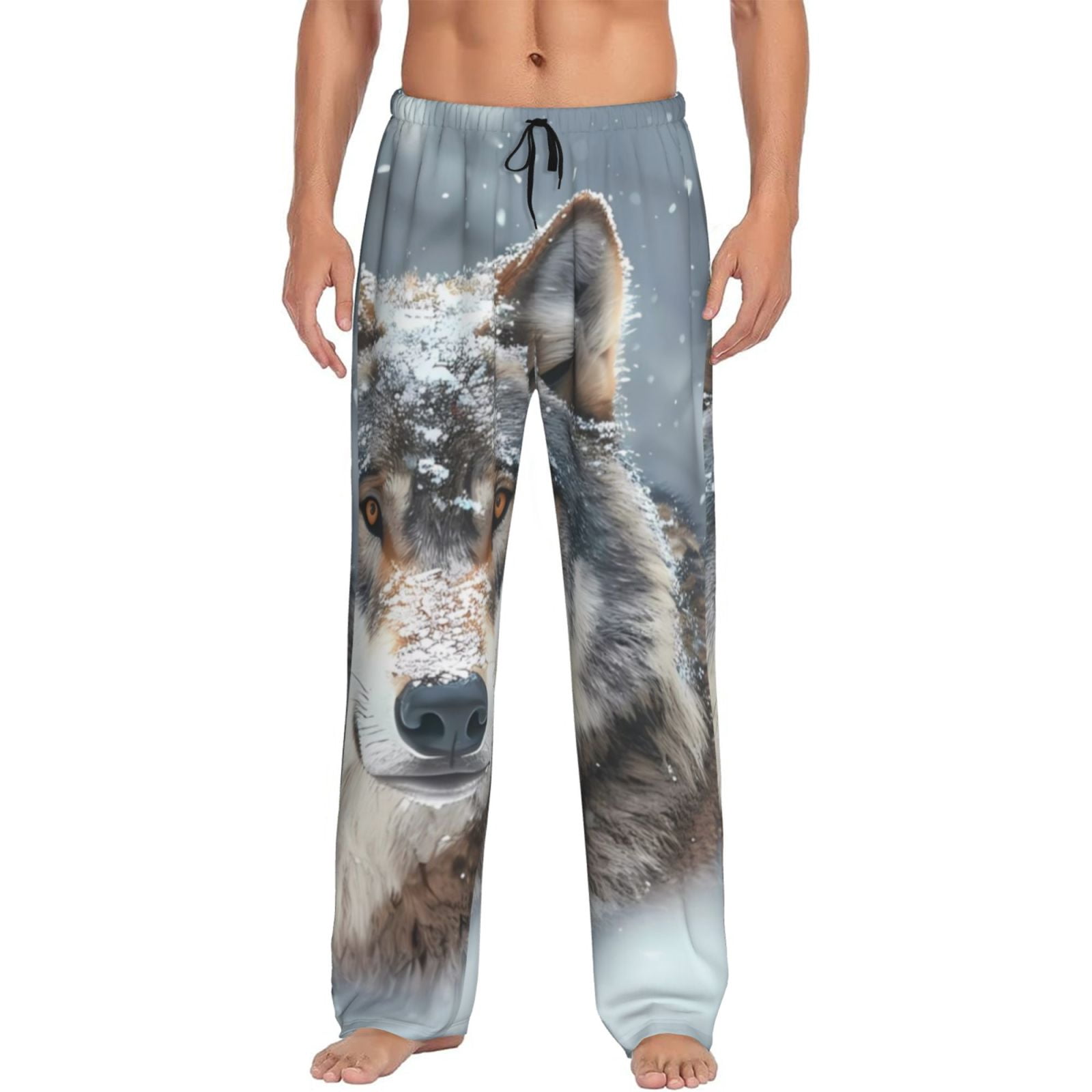 Goofa Majestic Snowy Wolf Pattern Printed Soft Pajama Pants for Men ...