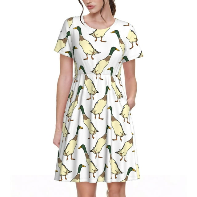 Goofa Mallard Ducks Pattern Women Summer Short Sleeve Midi Dress with ...