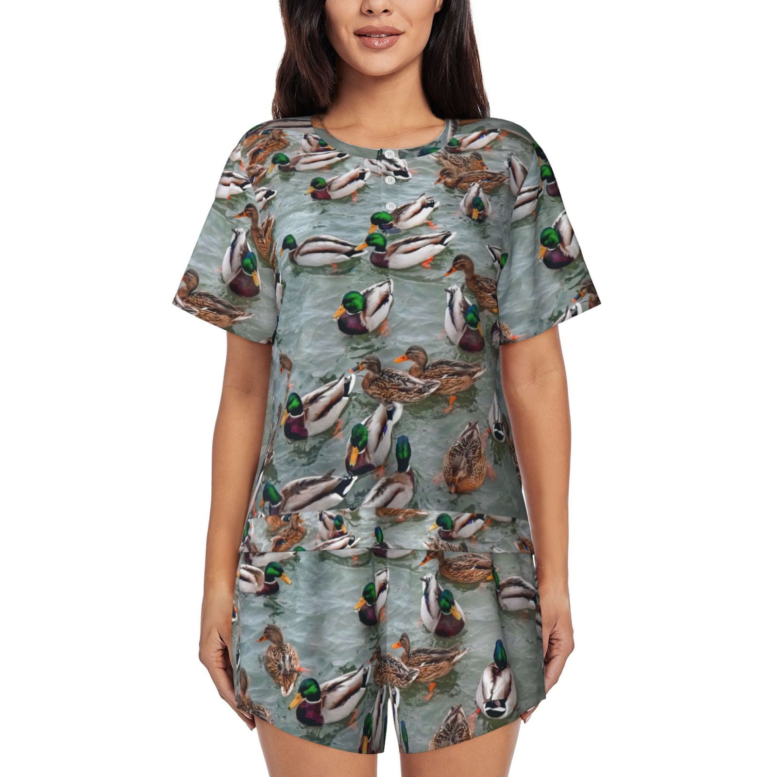 Goofa Mallard Ducks Swimming for Womens Cotton 2 Piece Pajamas Set ...