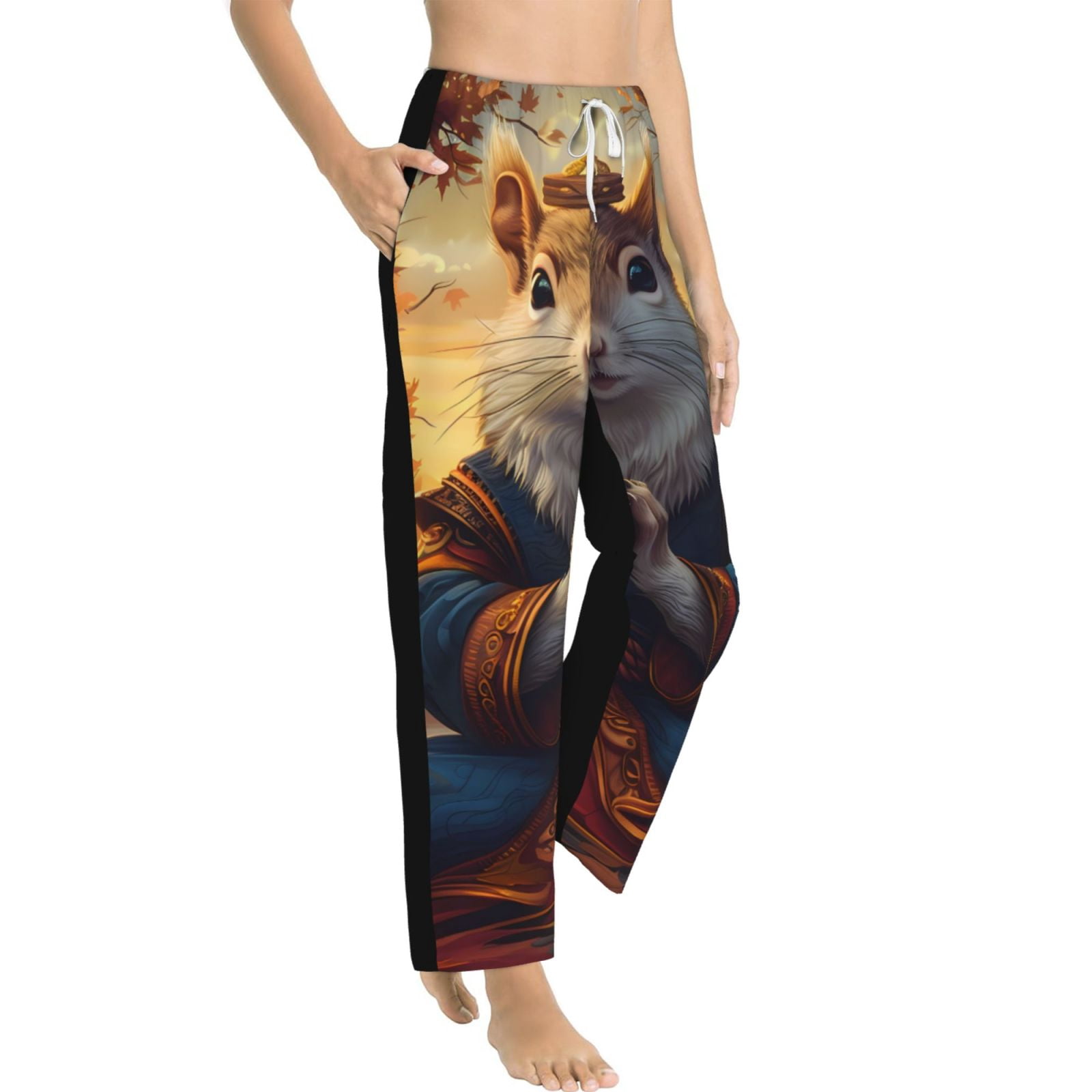 Goofa Maple Leaf Meditating Squirrel Printed Soft Pajama Pants for ...